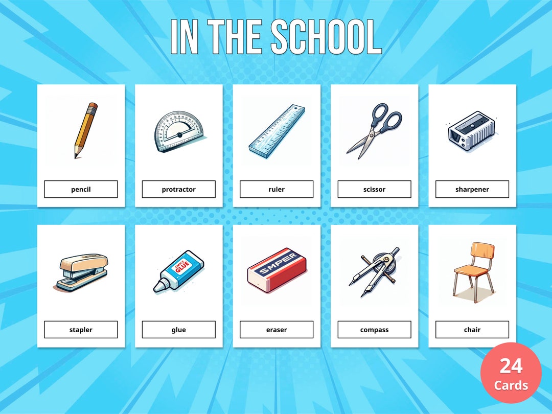 24 in the School Flash Cards Printable for Kids (montessori Cards ...