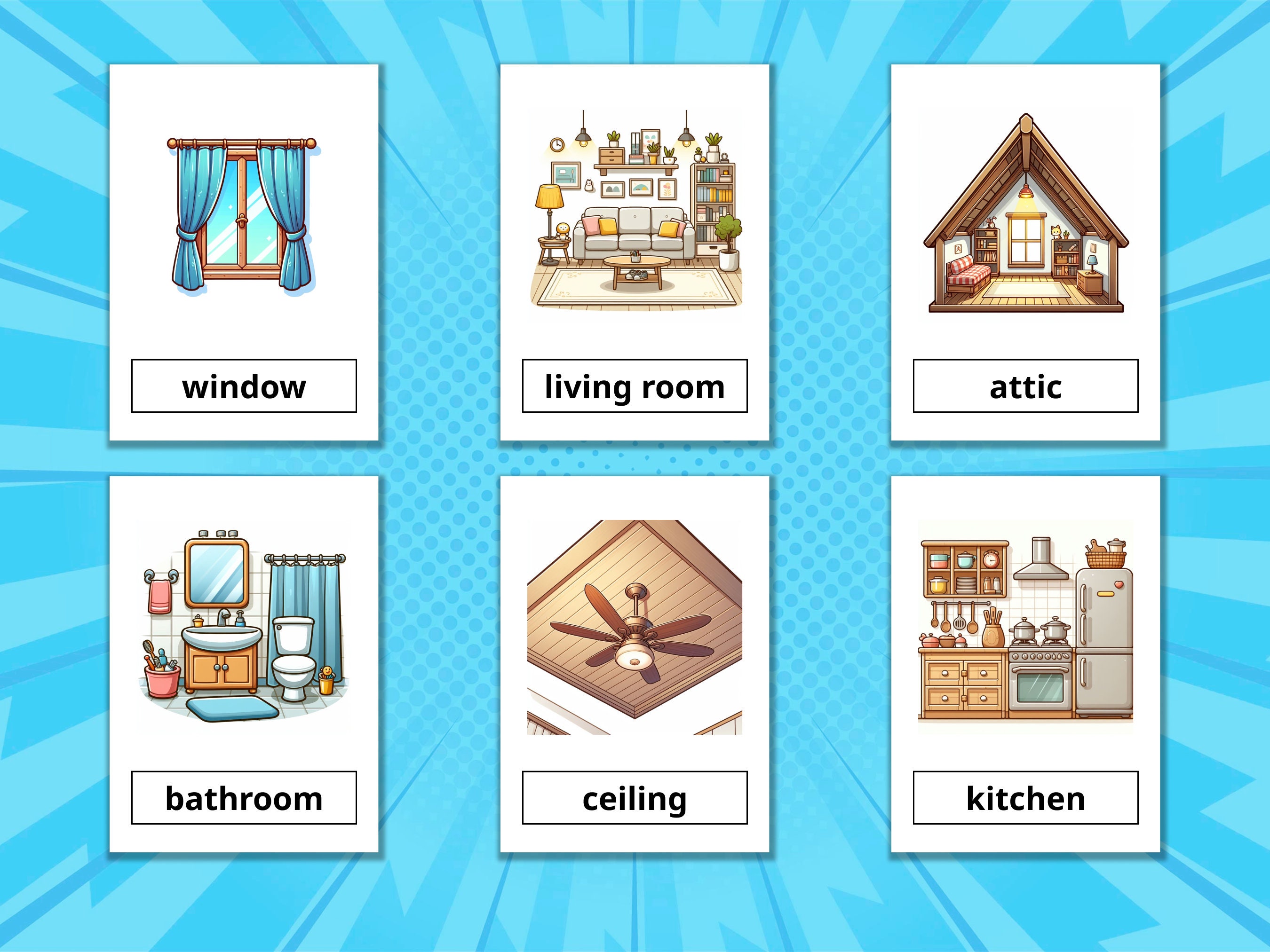 24 House Parts Flash Cards Printable for Kids (montessori Cards ...
