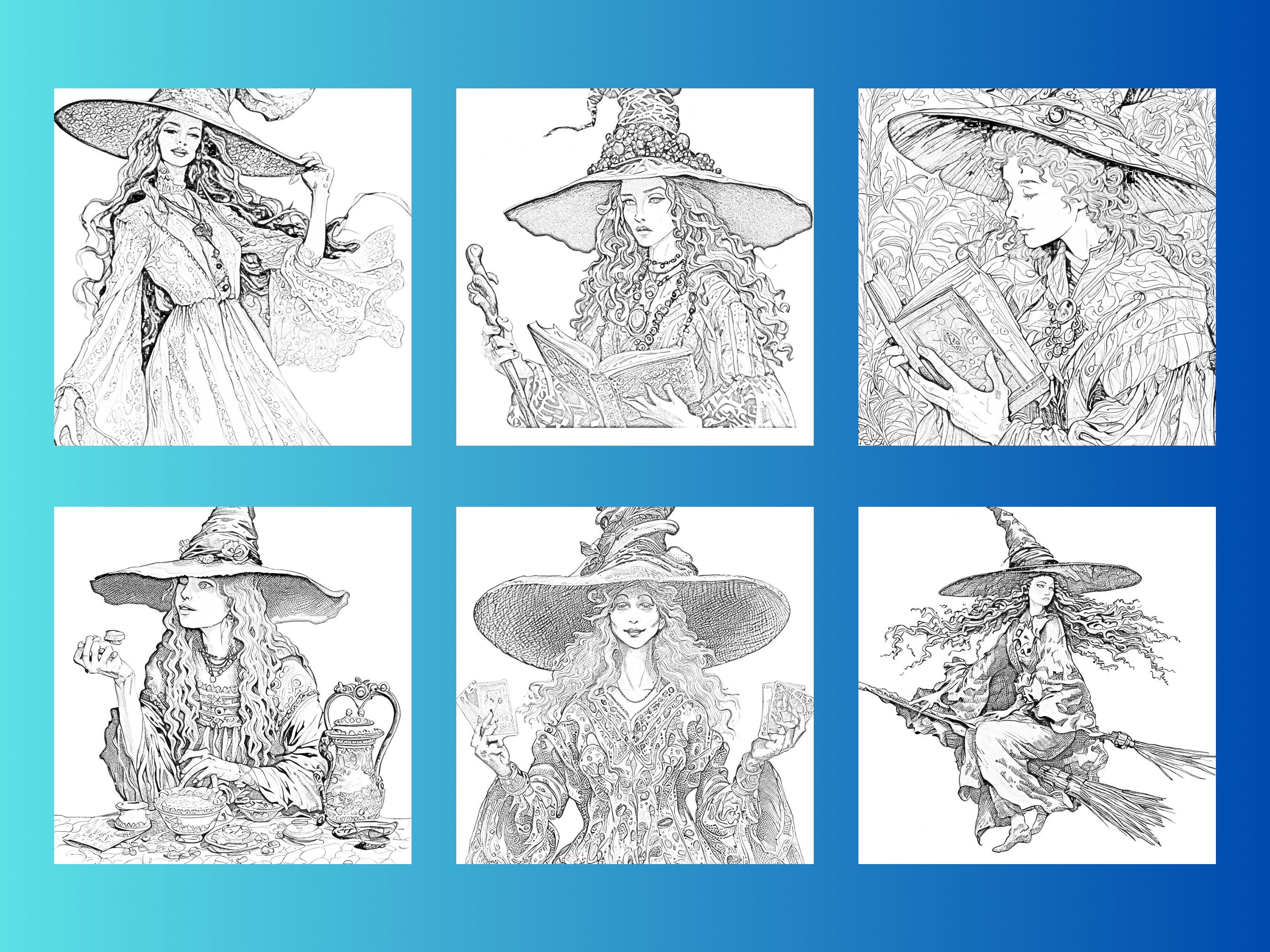 40 Enchanted Witch Coloring Page Book for Adult Kid Instant Download ...