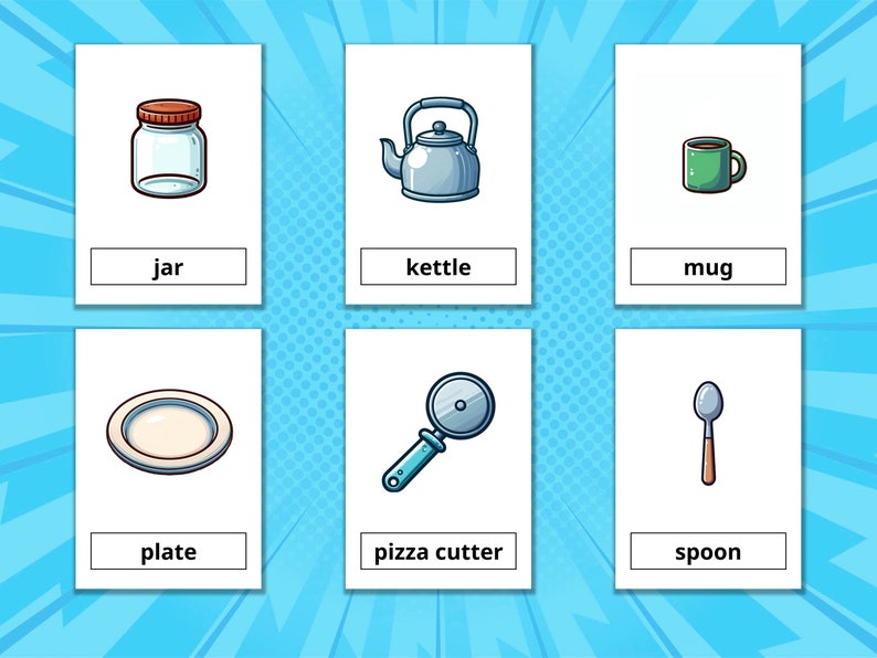 48 Kitchen Equipment Flash Cards Printable for Kids (montessori Cards ...