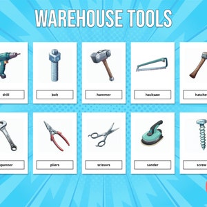 24 Warehouse Tools Flash Cards Printable for Kids (montessori Cards ...