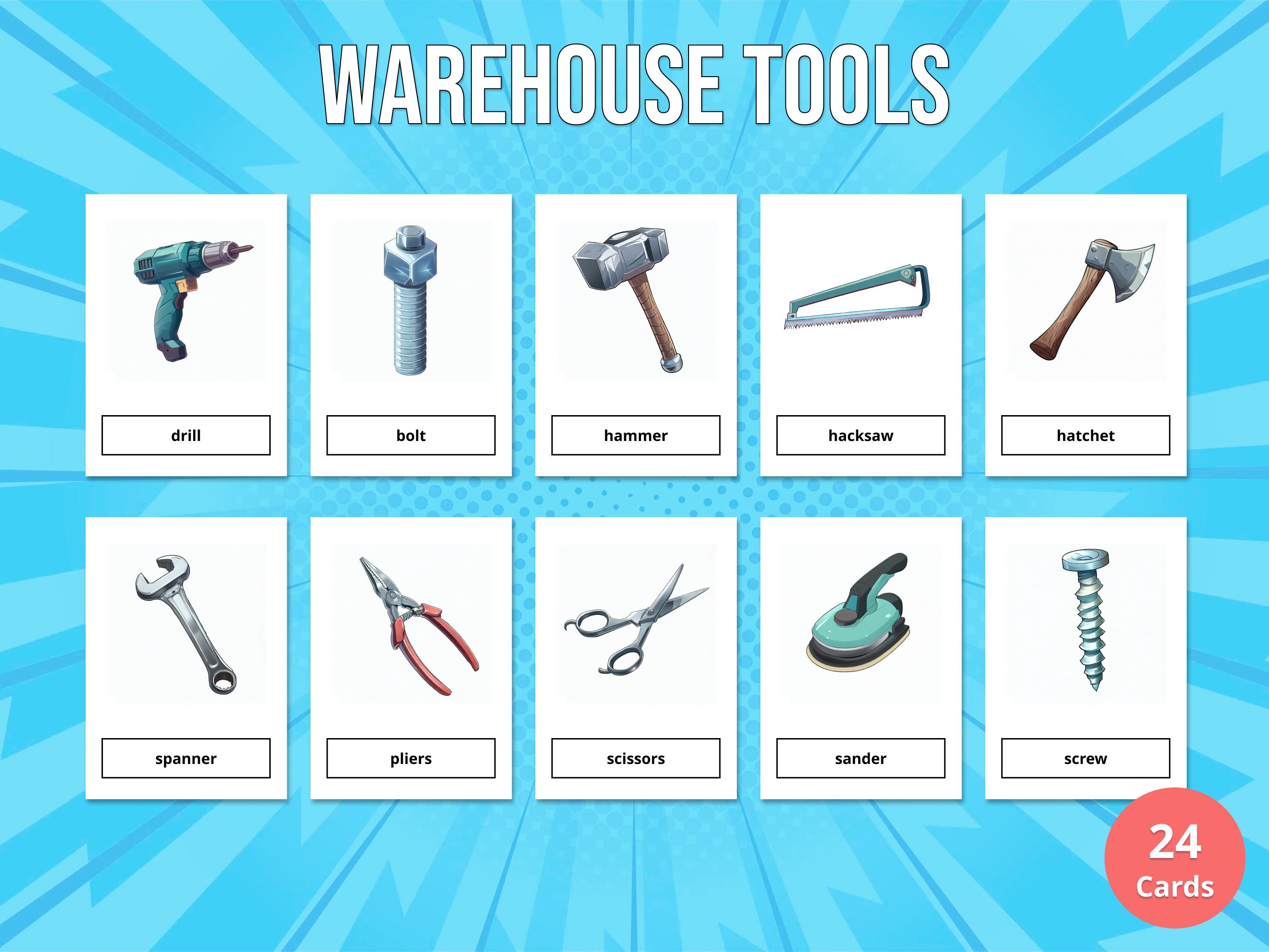 24 Warehouse Tools Flash Cards Printable for Kids (montessori Cards ...