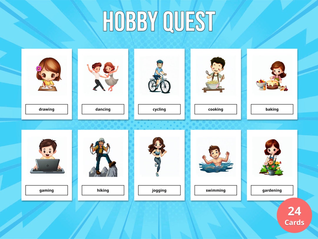 24 Hobby Quest Flash Cards Printable for Kids (montessori Cards ...