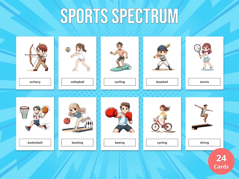 24 Sports Spectrum Flash Cards Printable for Kids (montessori Cards ...