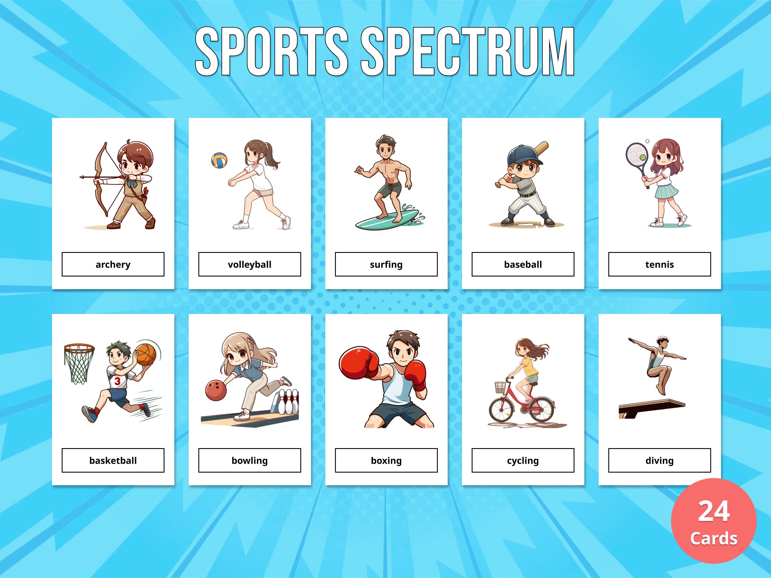 24 Sports Spectrum Flash Cards Printable for Kids (montessori Cards ...