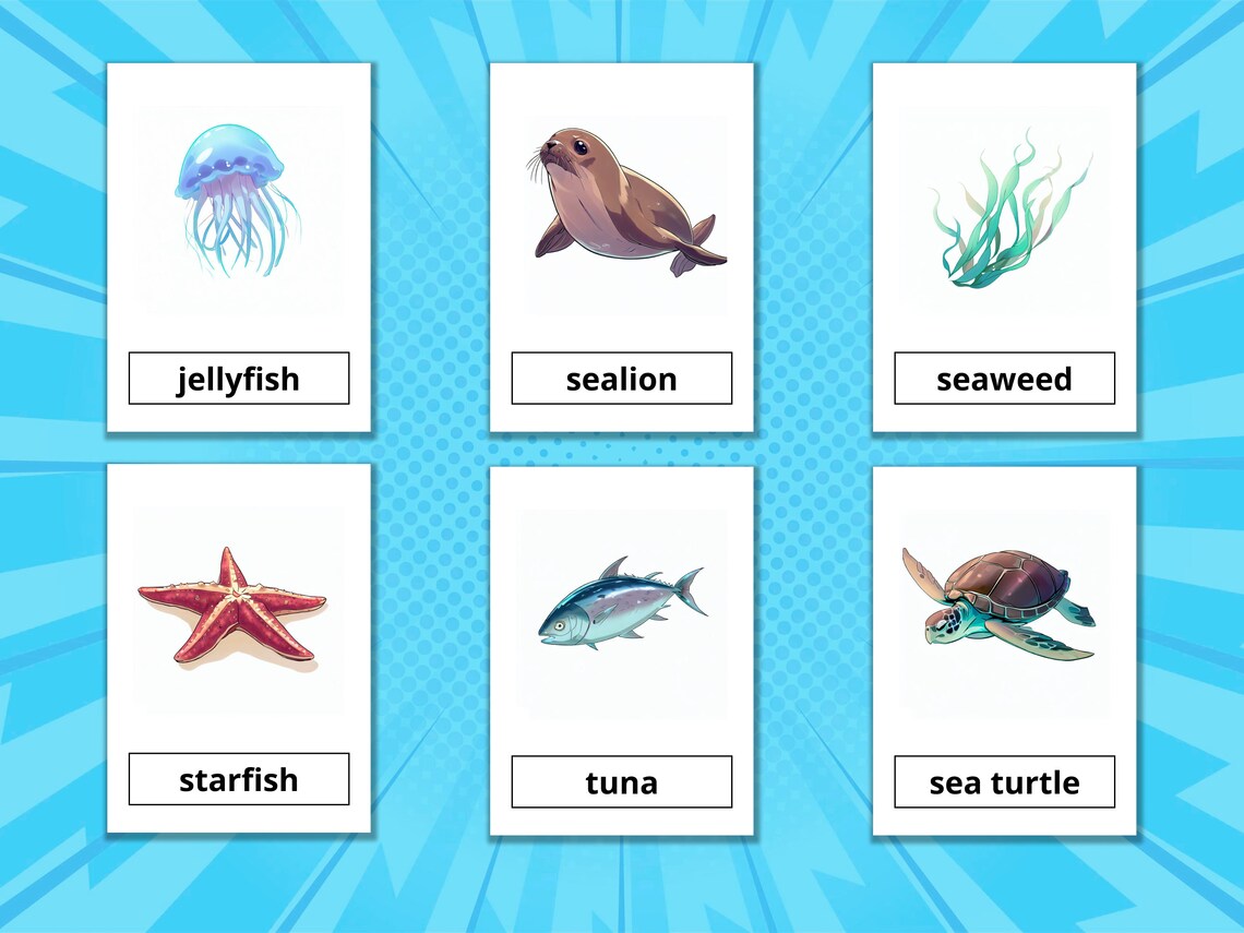 24 Under Sea Creatures Flash Cards Printable for Kids montessori Cards ...
