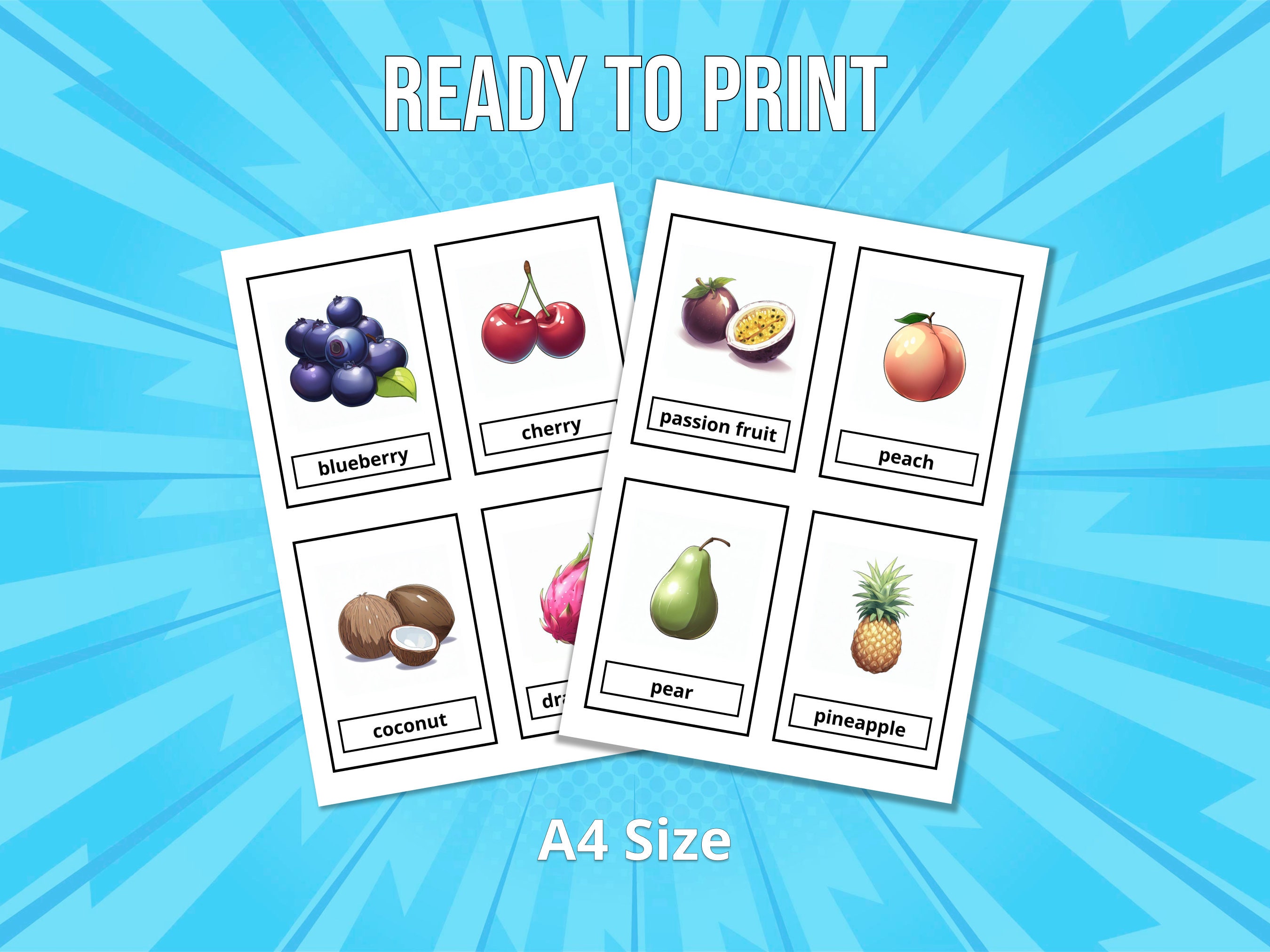 24 Fruits Frenzy Flash Cards Printable for Kids montessori Cards ...