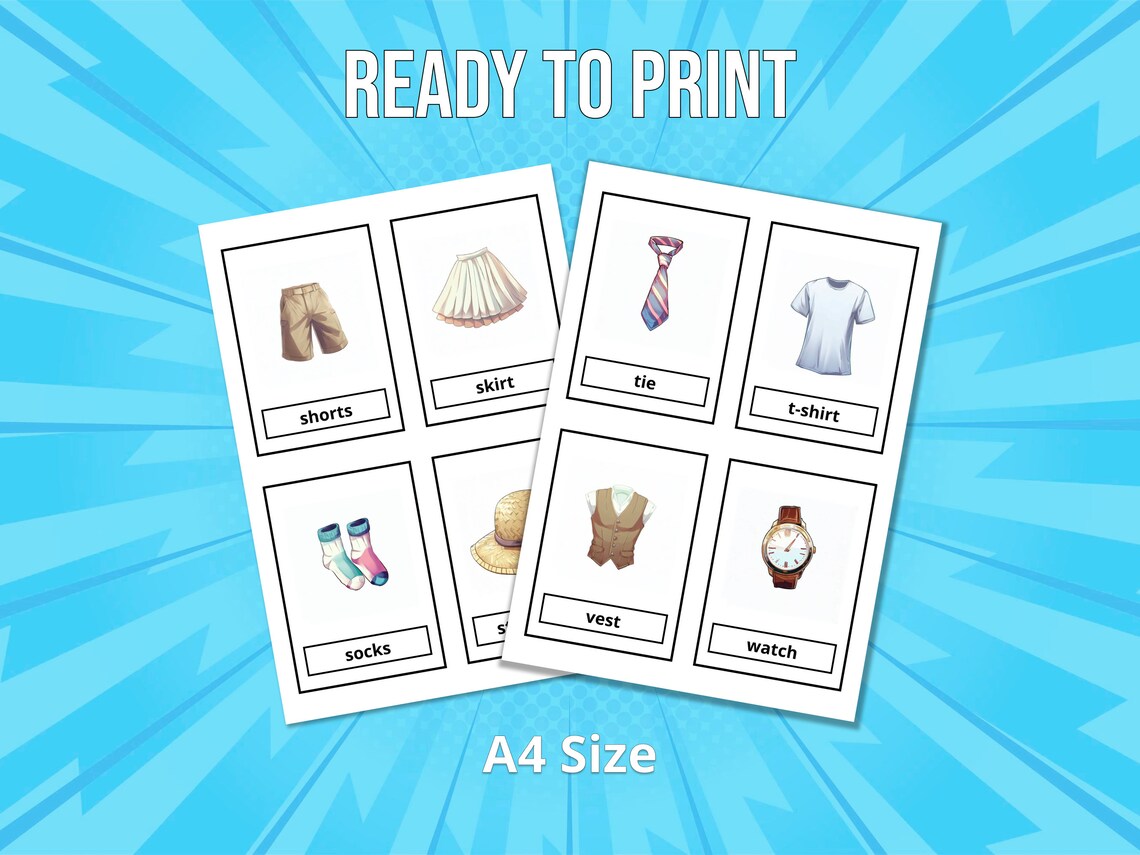 24 Clothes Closet Flash Cards Printable for Kids montessori Cards ...