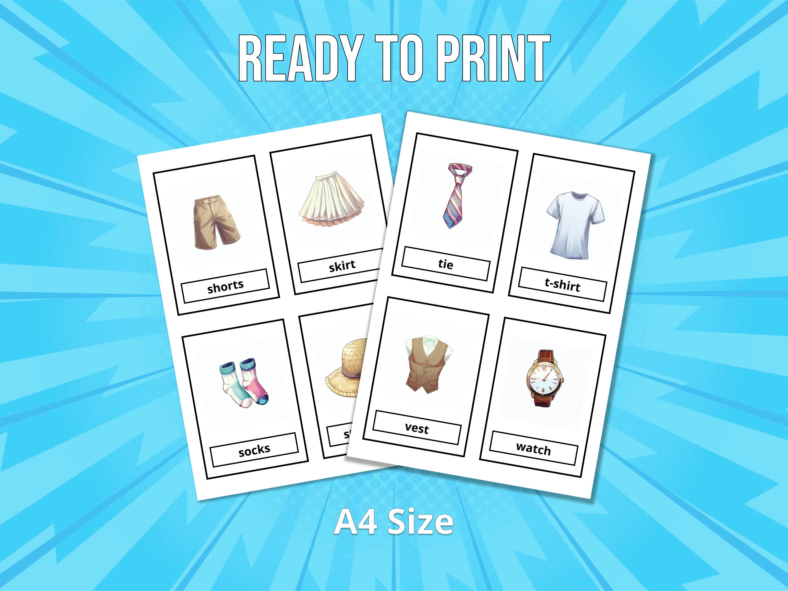 24 Clothes Closet Flash Cards Printable for Kids (montessori Cards ...