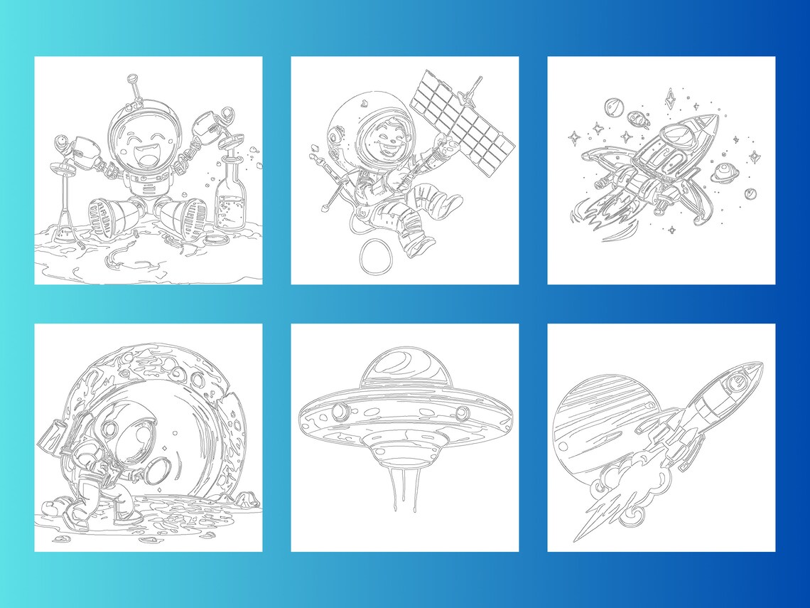 20 Space Adventure Coloring Page Book for Adult Kid Instant Download ...