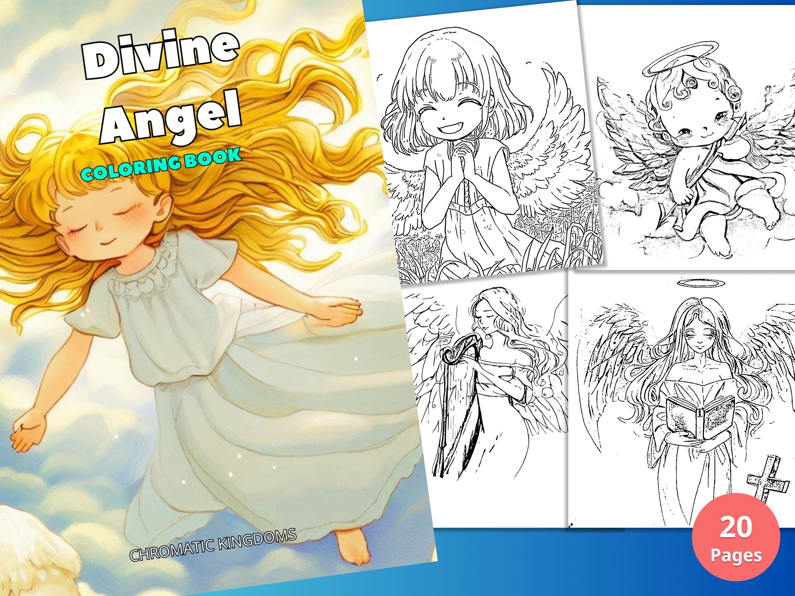 20 Divine Angel Coloring Page Book for Adult + Kid Instant Download ...