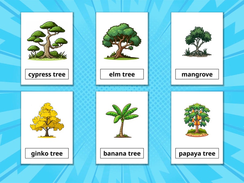 24 Botanical Trees Flash Cards Printable for Kids (montessori Cards ...