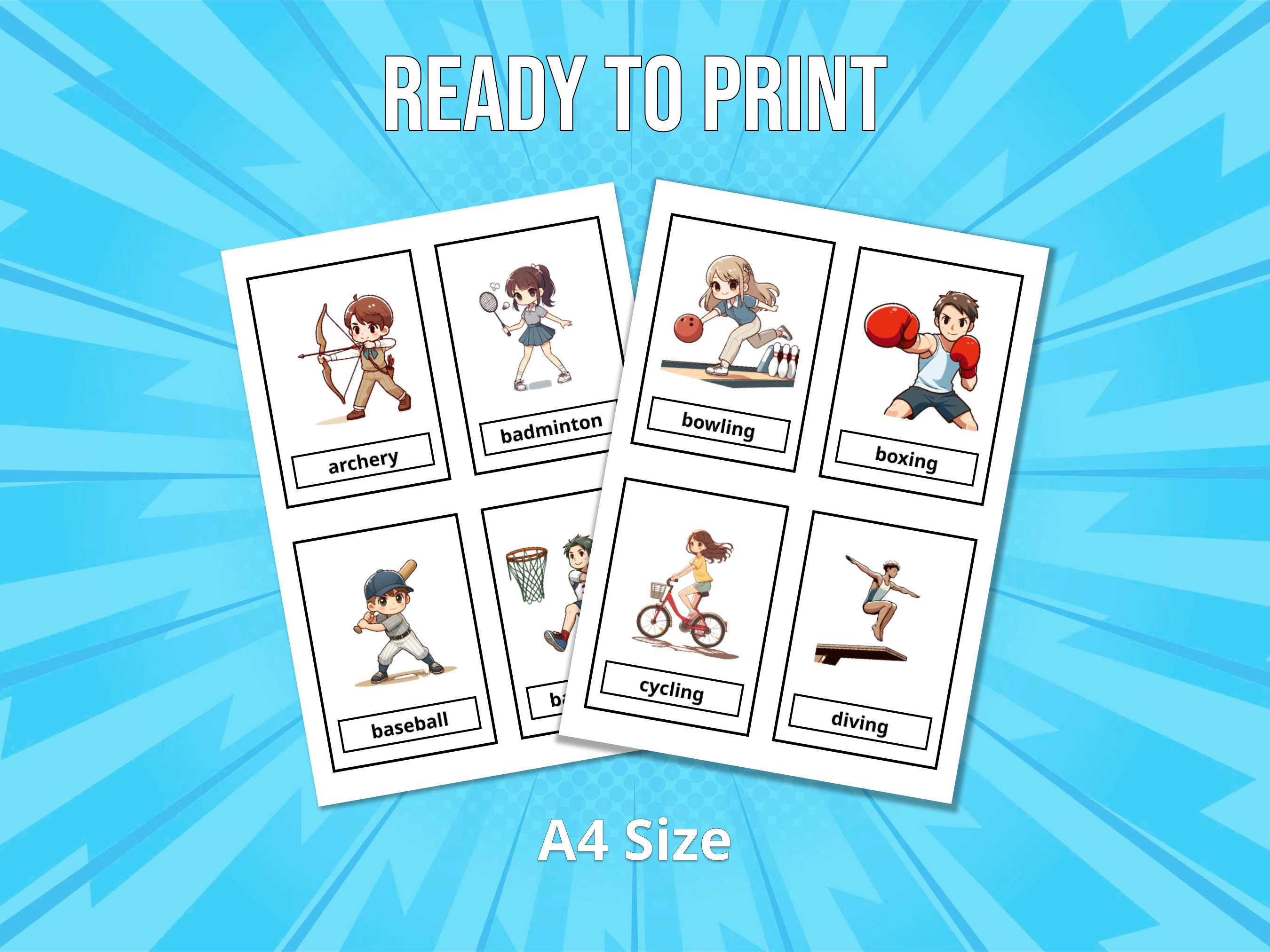 24 Sports Spectrum Flash Cards Printable for Kids (montessori Cards ...