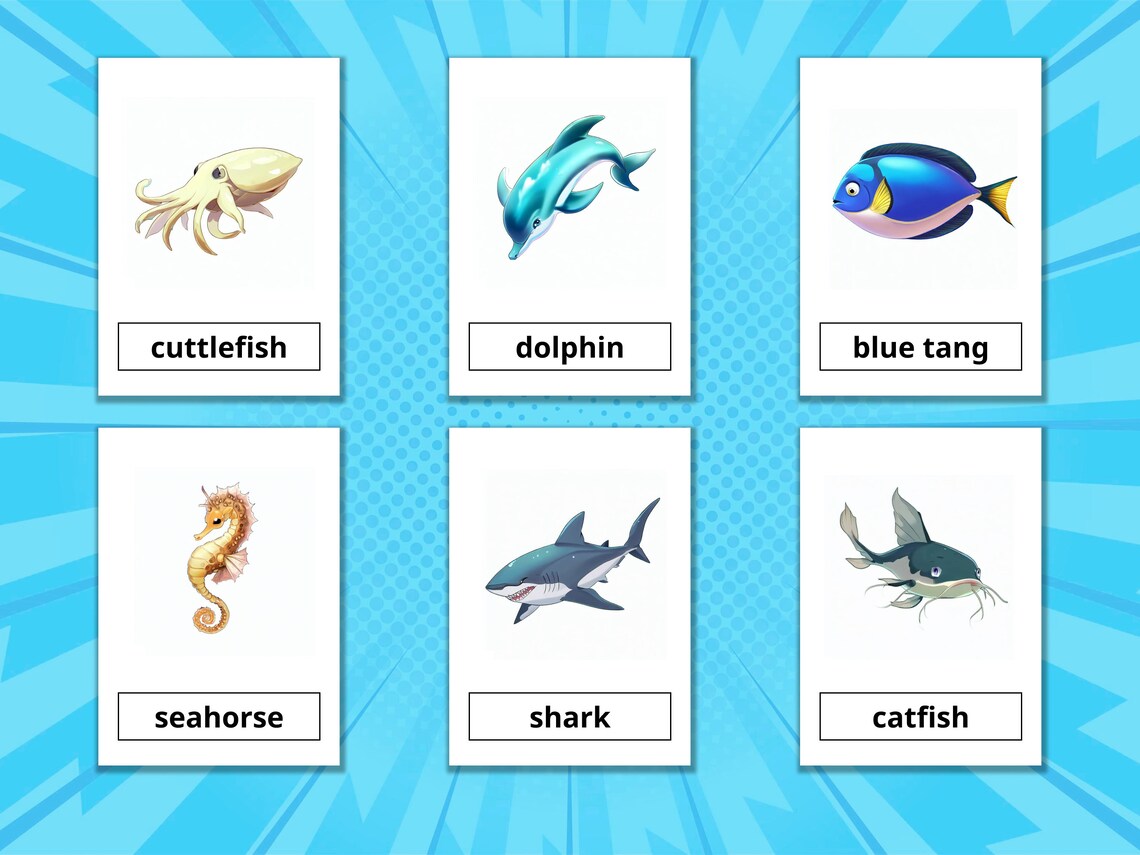 24 Under Sea Creatures Flash Cards Printable for Kids montessori Cards ...