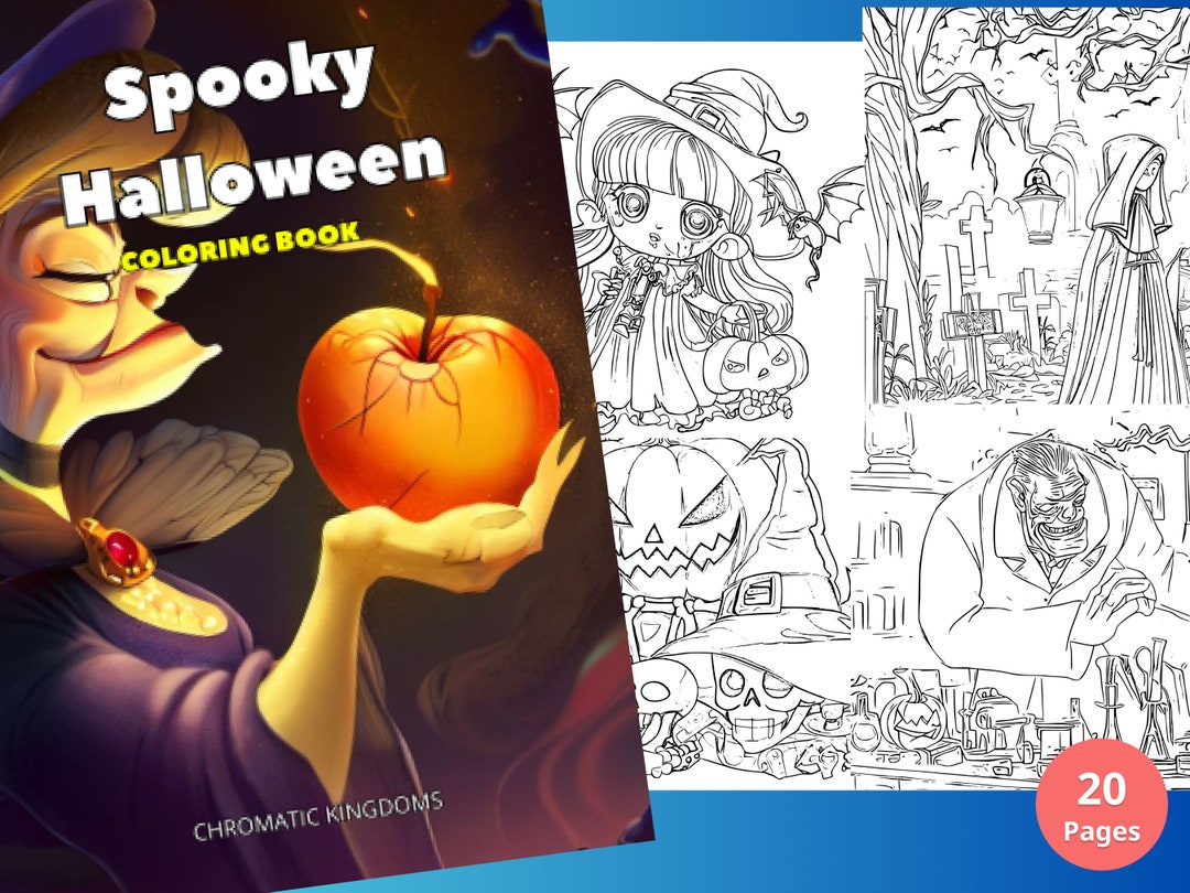 20 Spooky Halloween Coloring Page Book for Adult Kid Instant Download ...