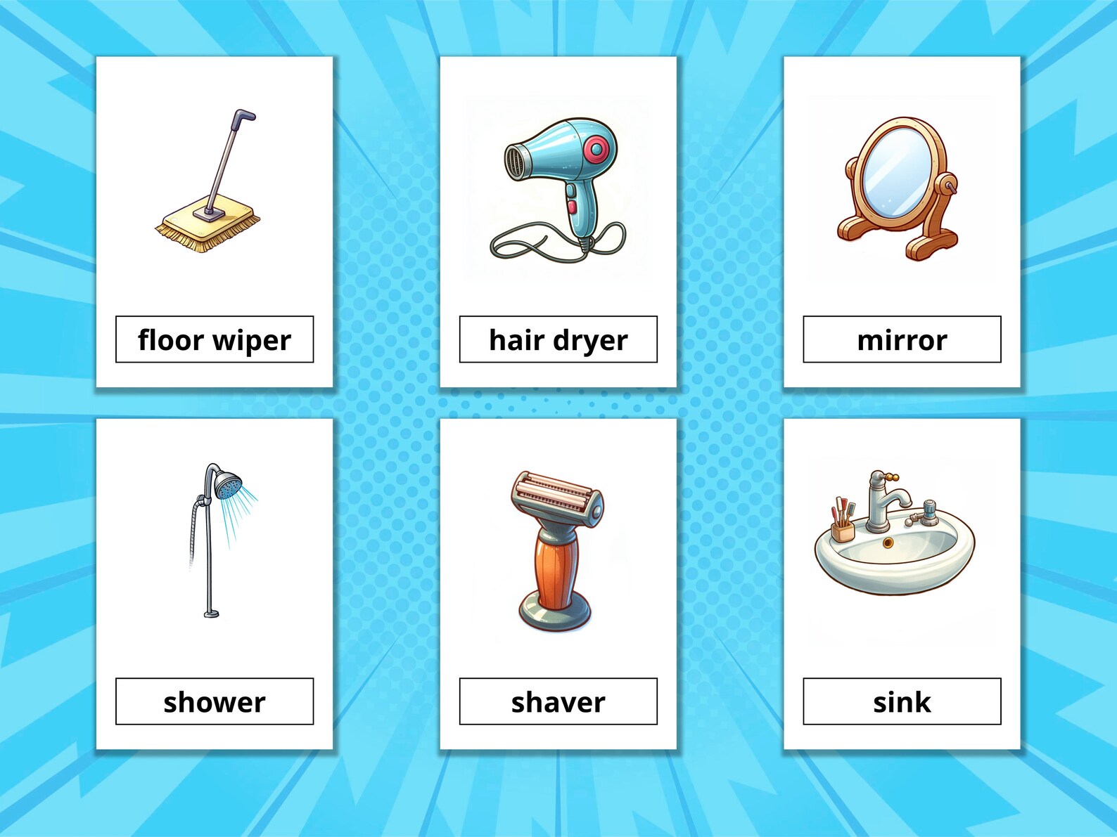 24 Bathroom Essentials Flash Cards Printable for Kids montessori Cards ...