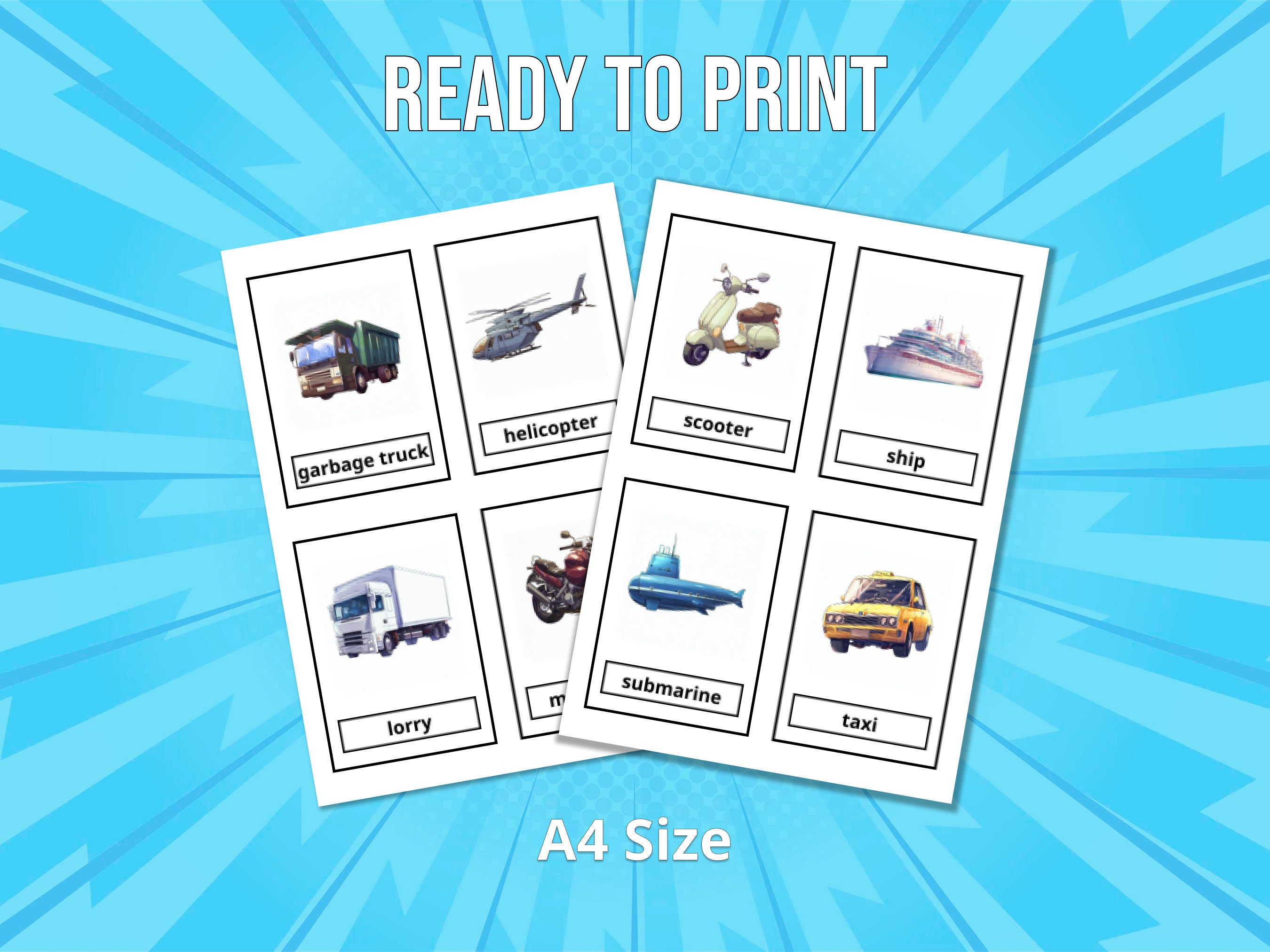 24 Vehicle Vision Flash Cards Printable for Kids (montessori Cards ...