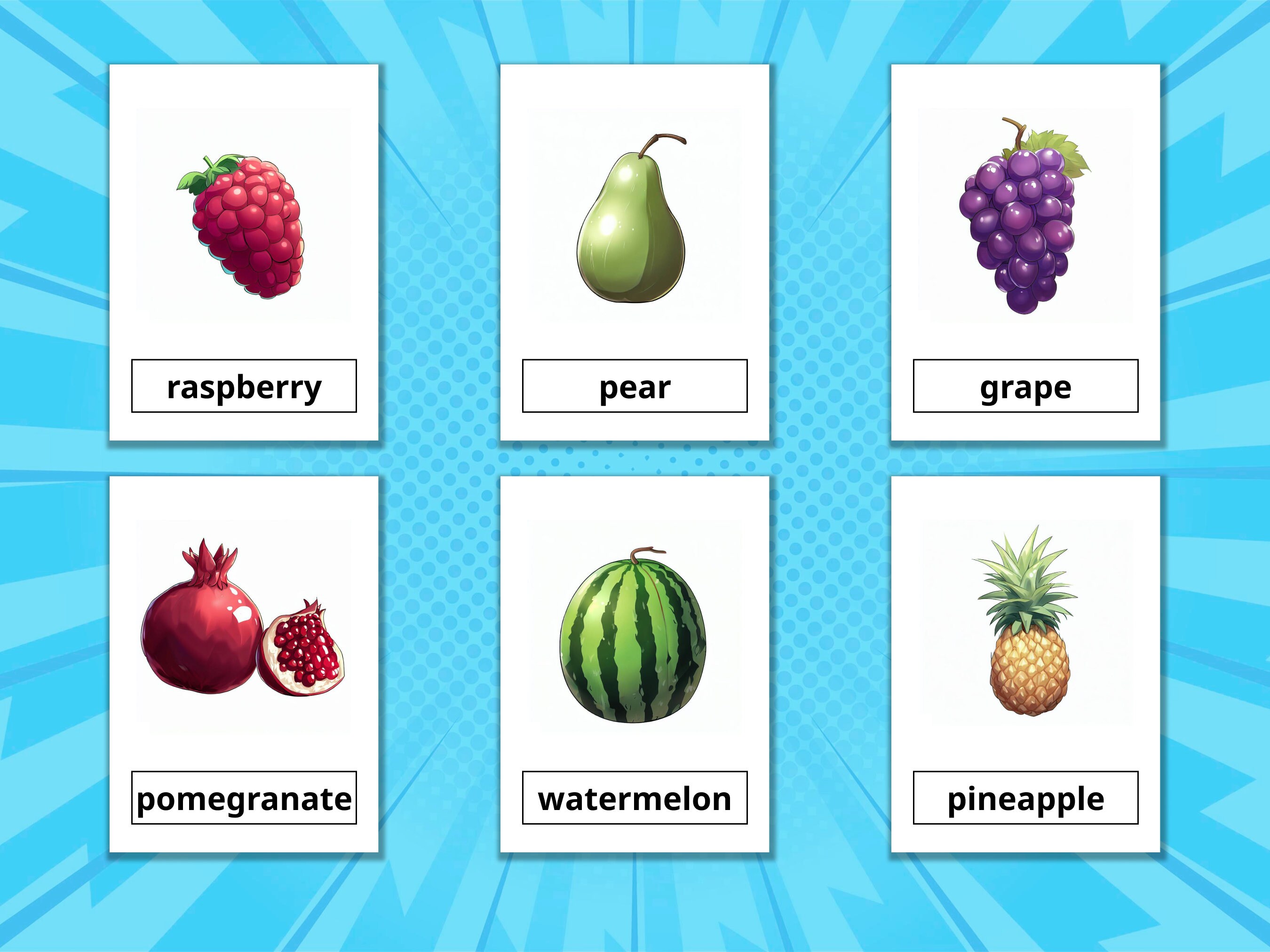 24 Fruits Frenzy Flash Cards Printable for Kids montessori Cards ...