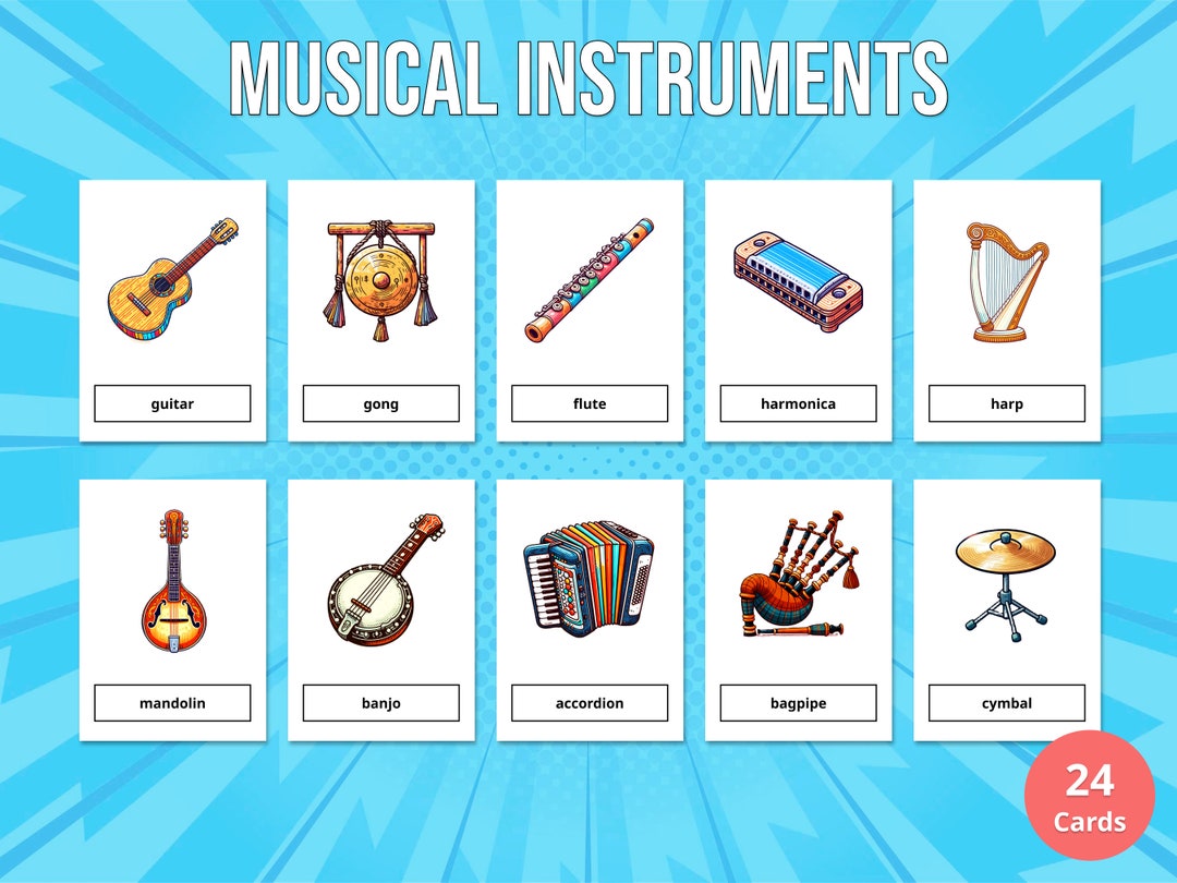 24 Musical Instruments Flash Cards Printable for Kids (montessori Cards ...