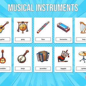 24 Musical Instruments Flash Cards Printable for Kids (montessori Cards ...
