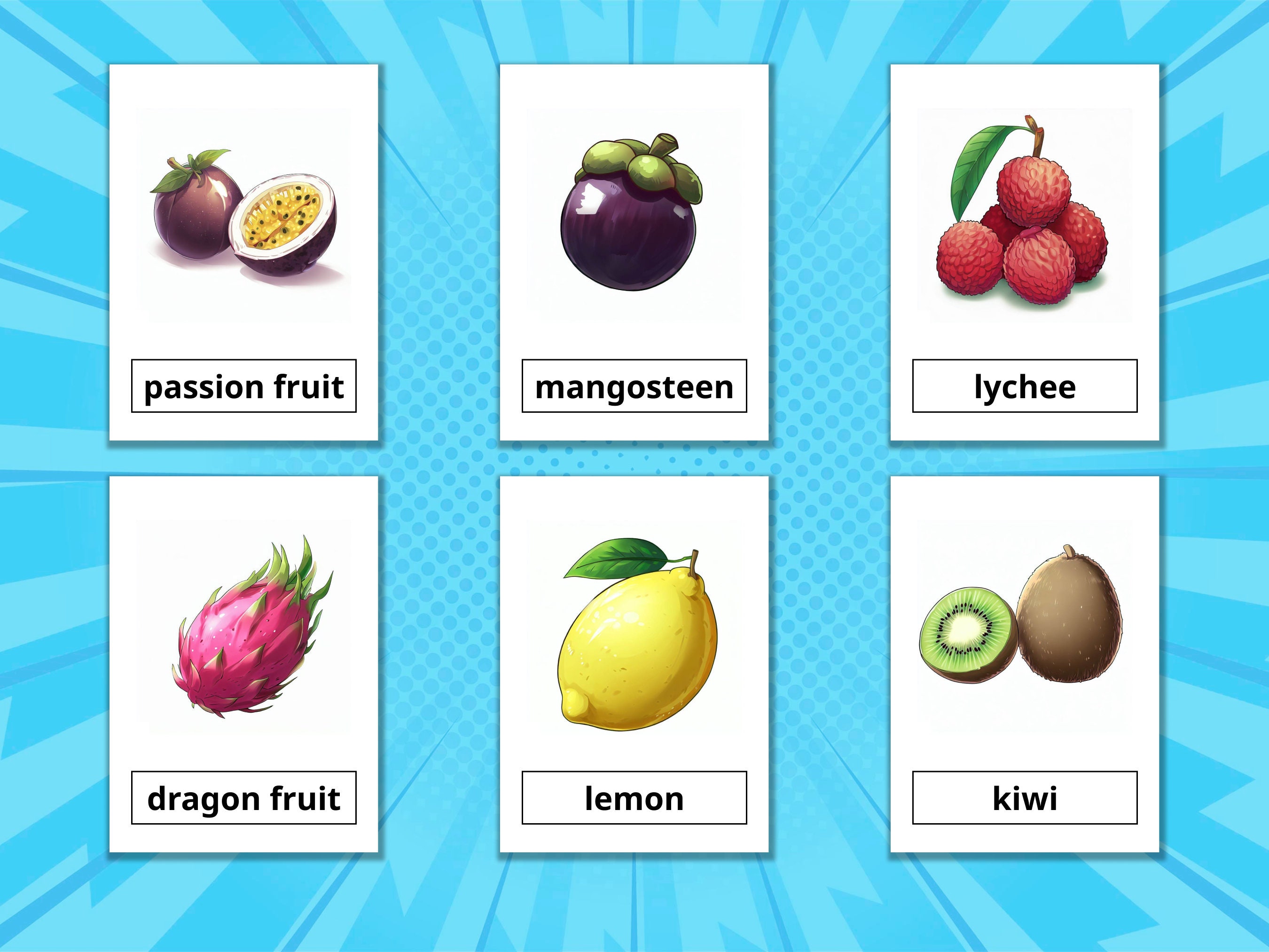 24 Fruits Frenzy Flash Cards Printable for Kids montessori Cards ...