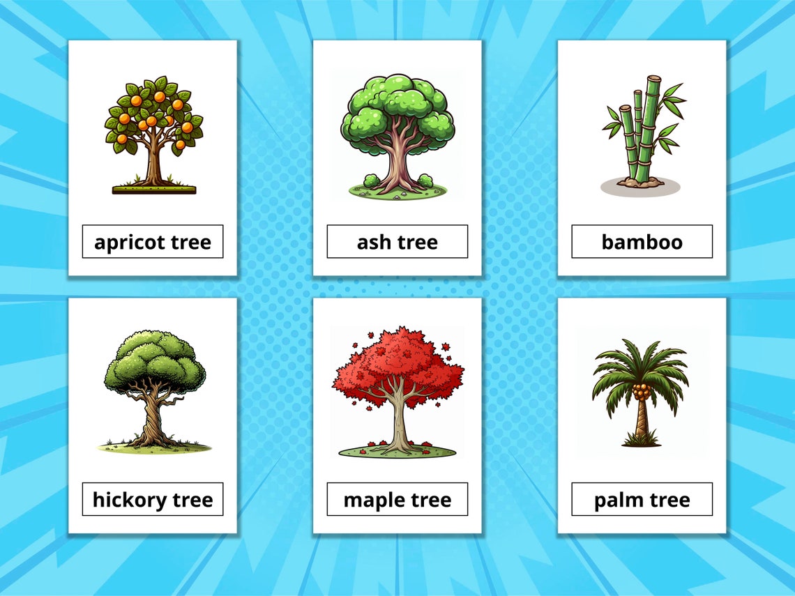 24 Botanical Trees Flash Cards Printable for Kids montessori Cards ...