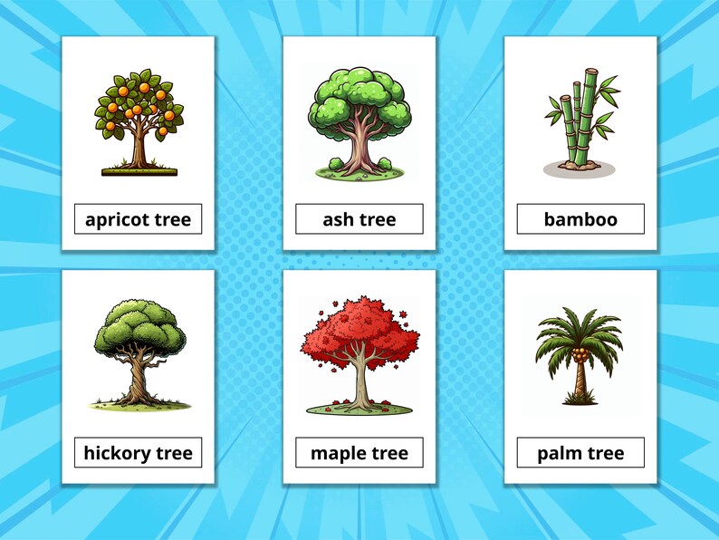 24 Botanical Trees Flash Cards Printable for Kids (montessori Cards ...
