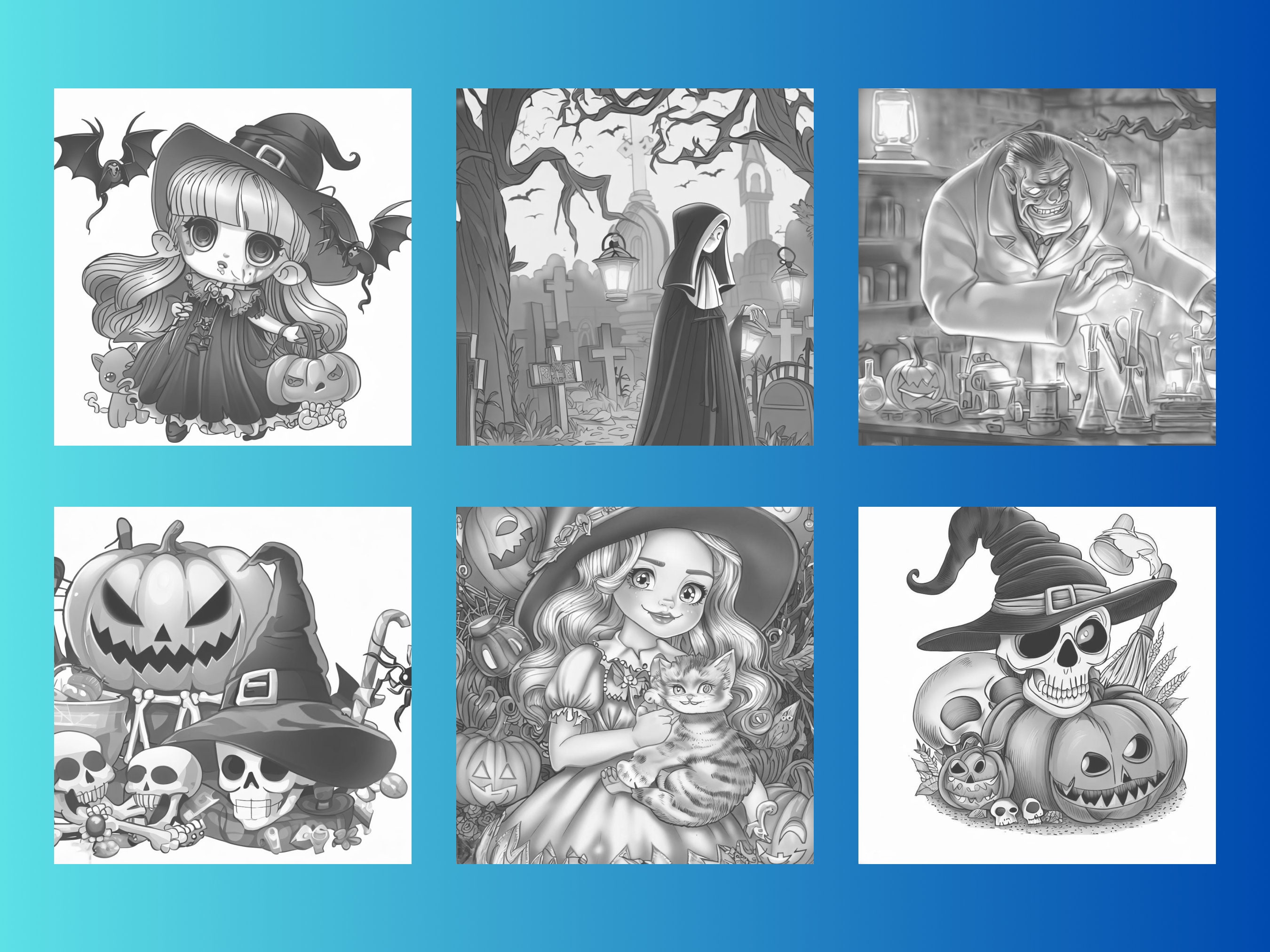 20 Spooky Halloween Coloring Page Book for Adult Kid Instant - Etsy