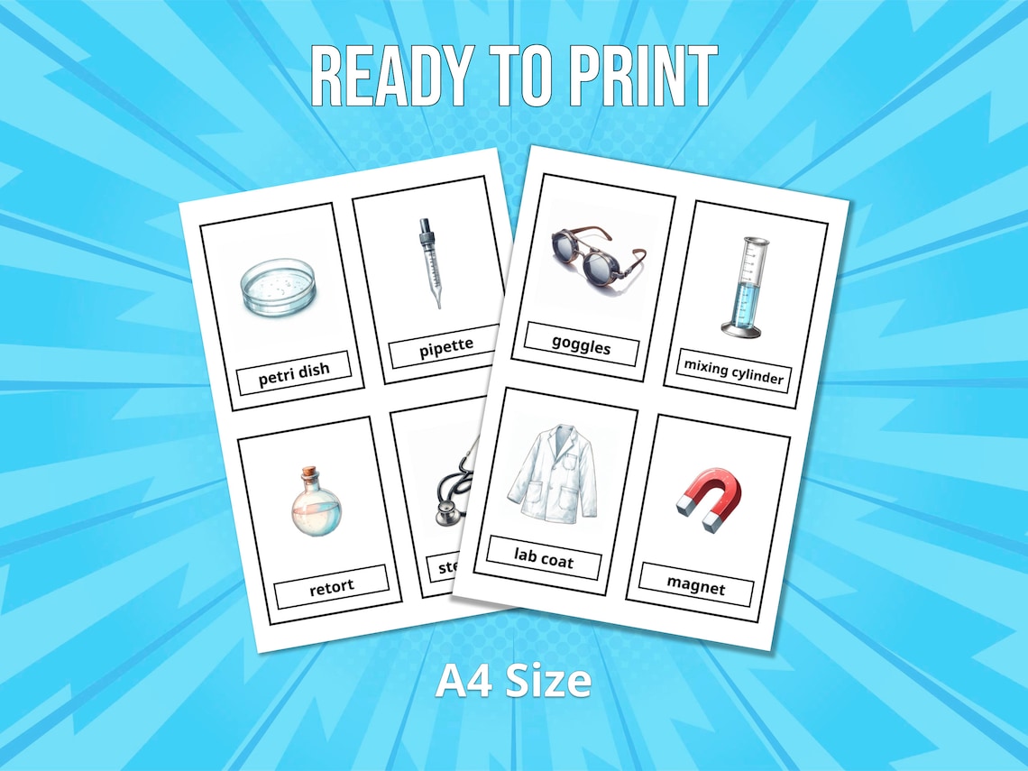 24 Laboratory Equipment Flash Cards Printable for Kids (montessori ...