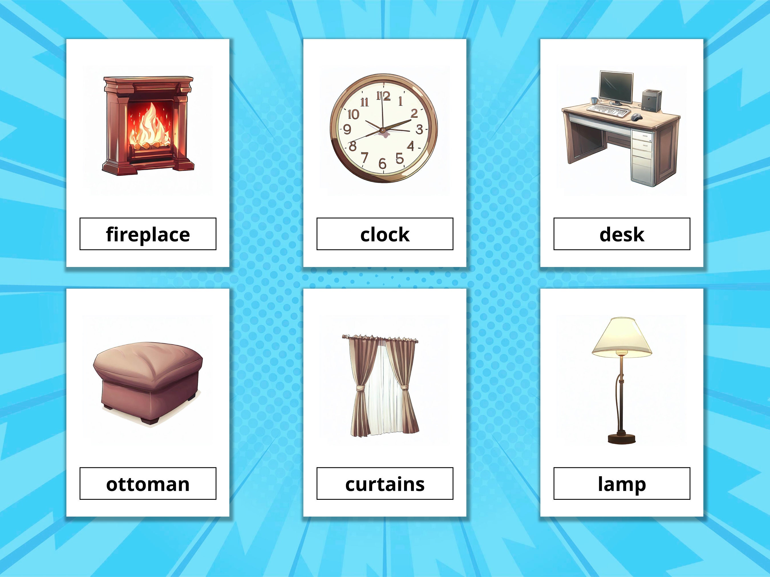 24 Home Furnitures Flash Cards Printable for Kids (montessori Cards ...