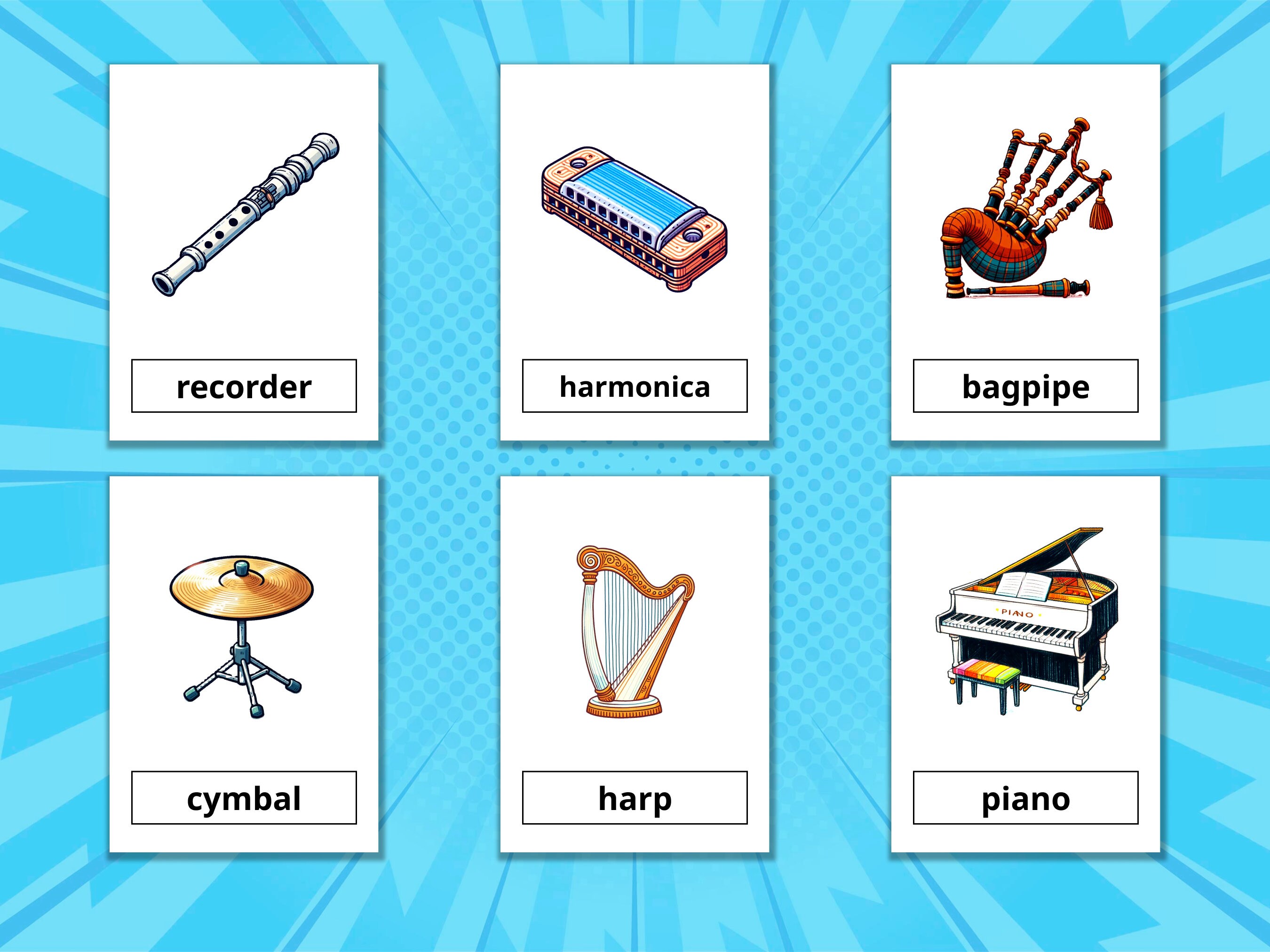 24 Musical Instruments Flash Cards Printable for Kids (montessori Cards ...