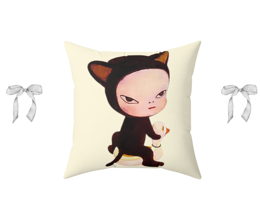 Yoshitomo Nara Emo Cat Girl Throw Pillow | Yoshitomo Nara Kitty Cat ...
