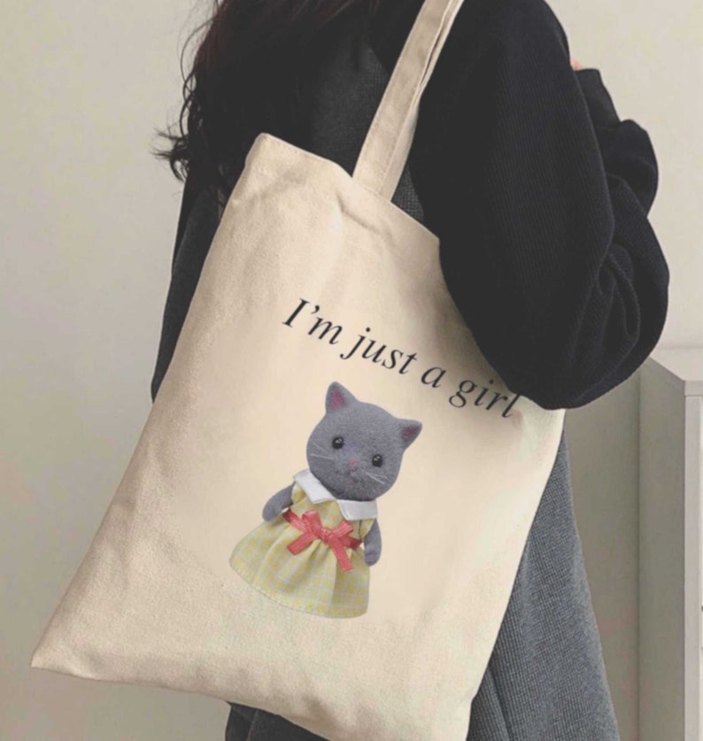 Calico Critters Cute Kitten Memes Girl Y2K Canvas Tote Bag Memes Just a ...