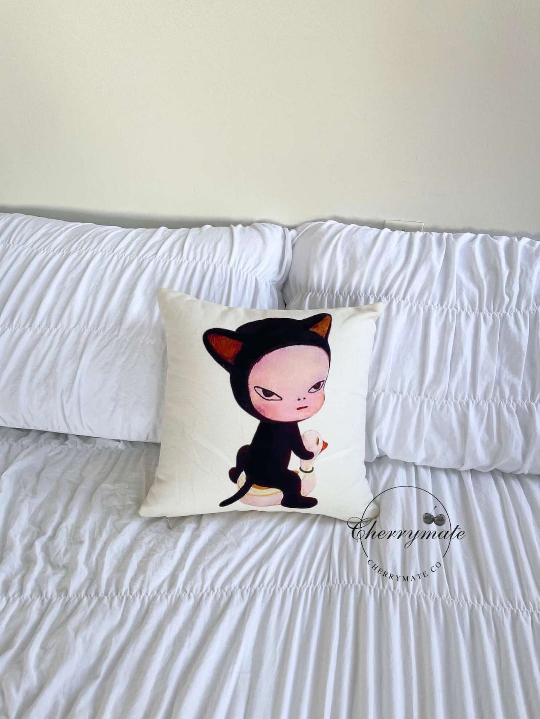 Yoshitomo Nara Emo Cat Girl Throw Pillow Yoshitomo Nara Kitty Cat Sofa ...