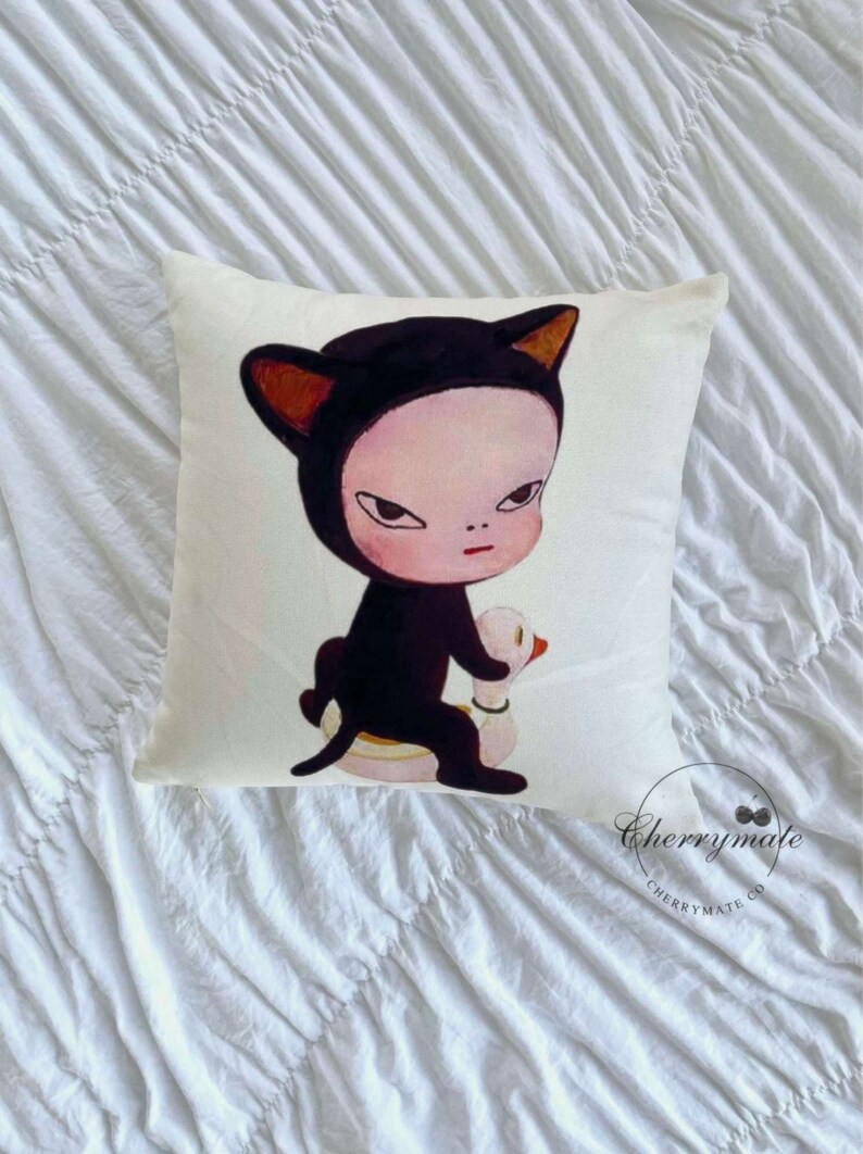 Yoshitomo Nara Emo Cat Girl Throw Pillow Yoshitomo Nara Kitty Cat Sofa ...