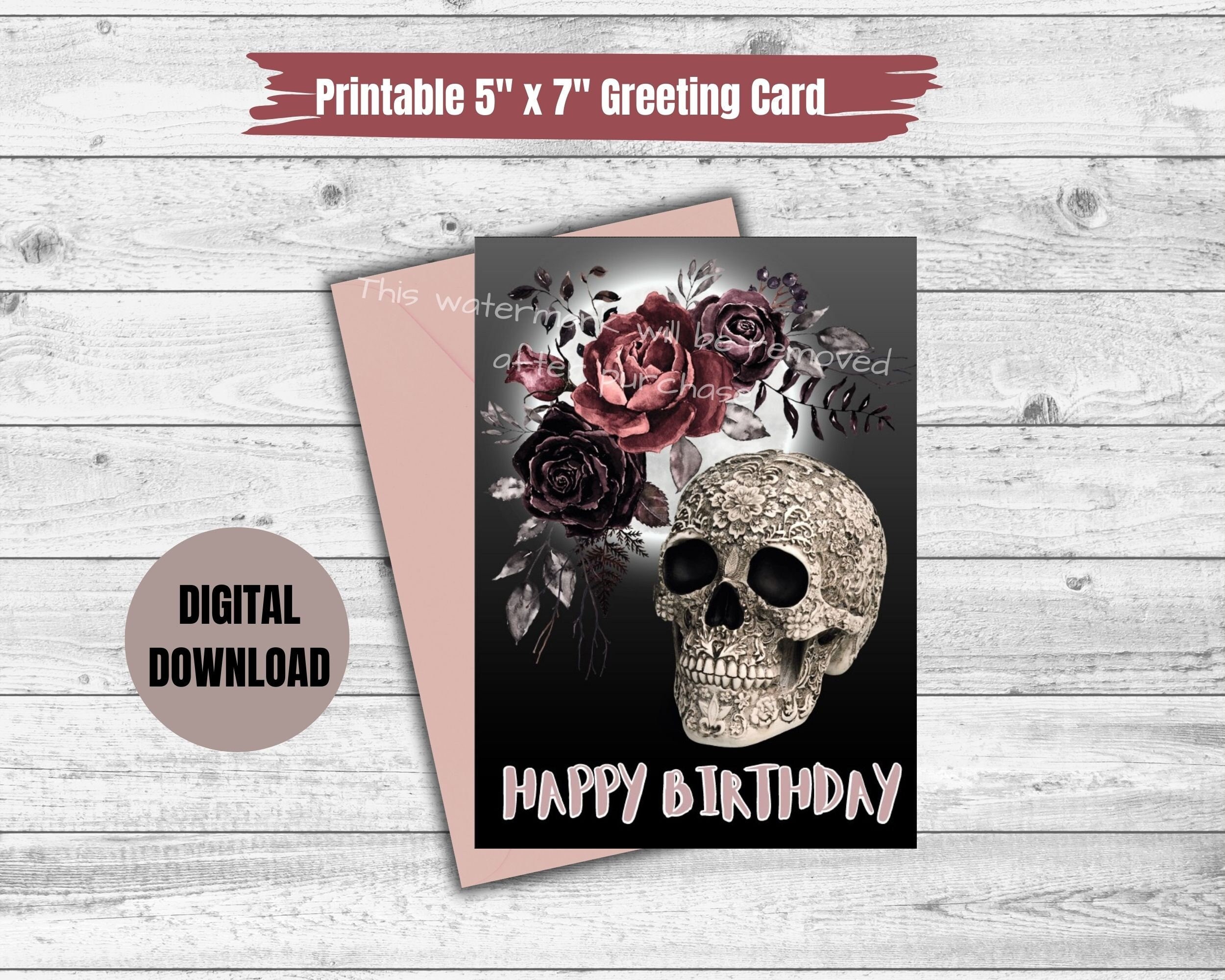 Happy Birthday Printable Card, Skull Card, Birthday Card, Happy ...
