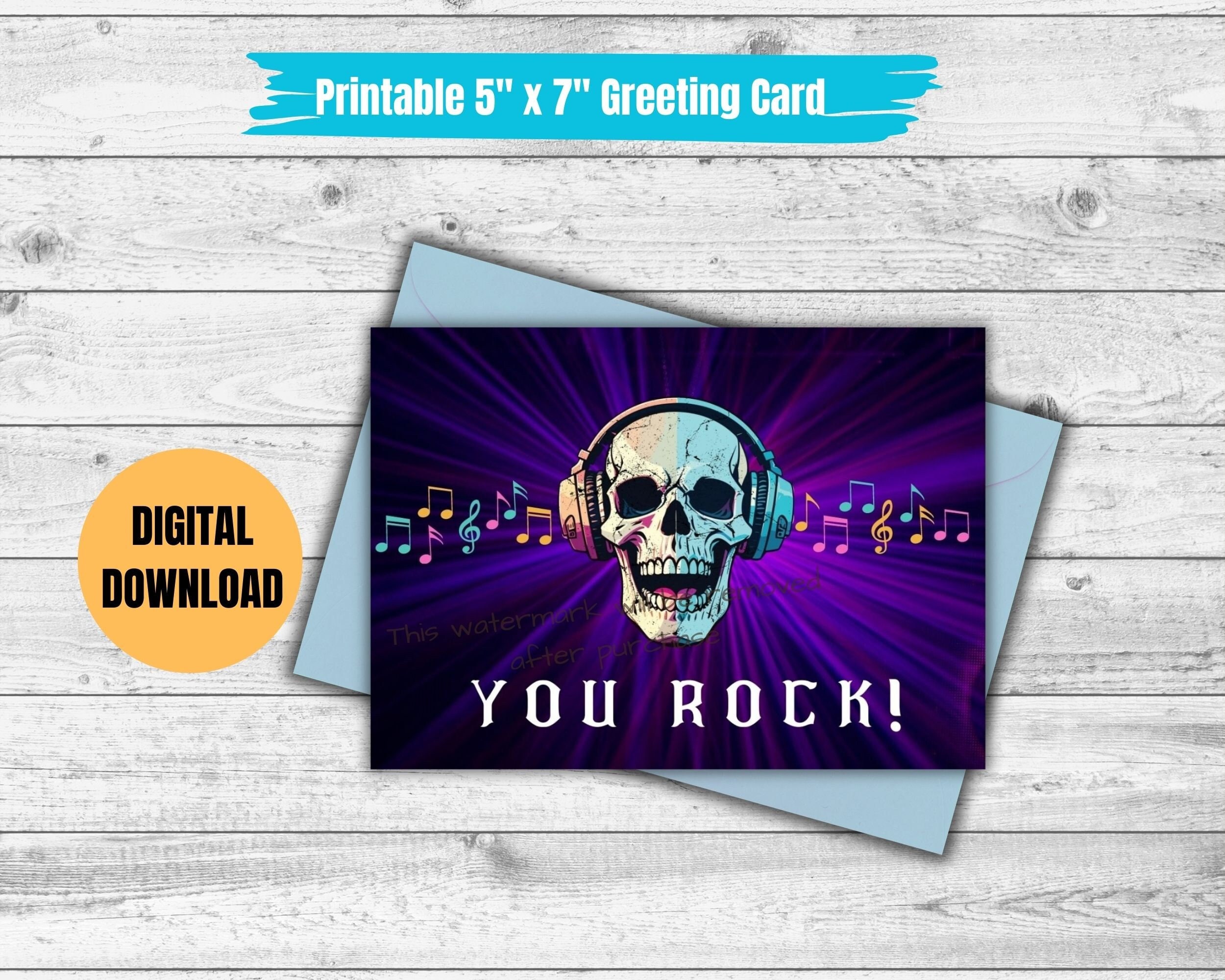 Printable Greeting Card, You Rock Card, You Rock, Skull Card, Music ...