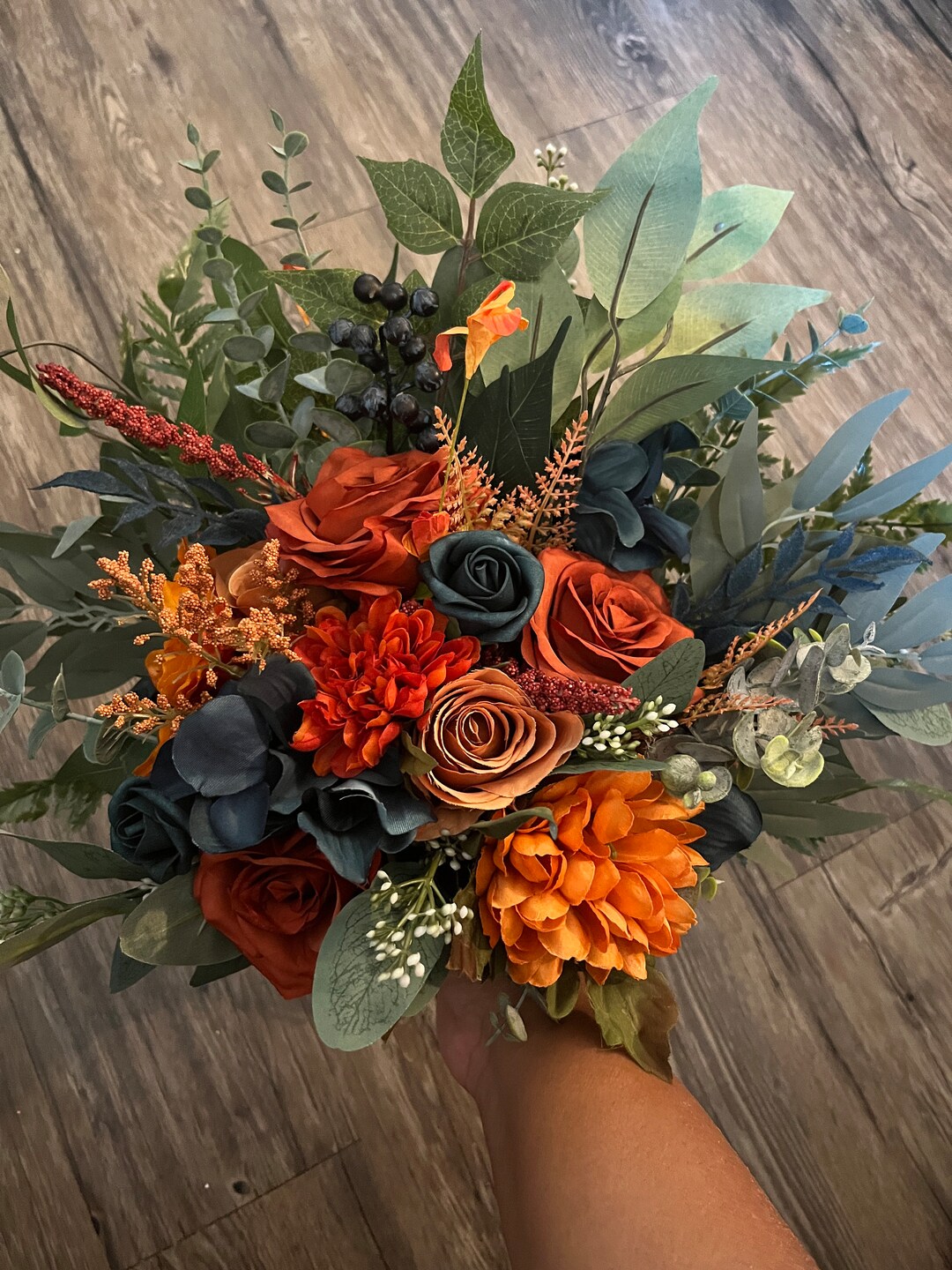 Wedding Bouquet, Rust and Teal Bridal Bouquet, Orange and Teal Bouquets ...