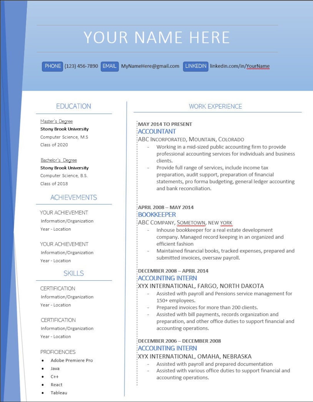 Blue Waves - Microsoft Word Resume Template - Etsy