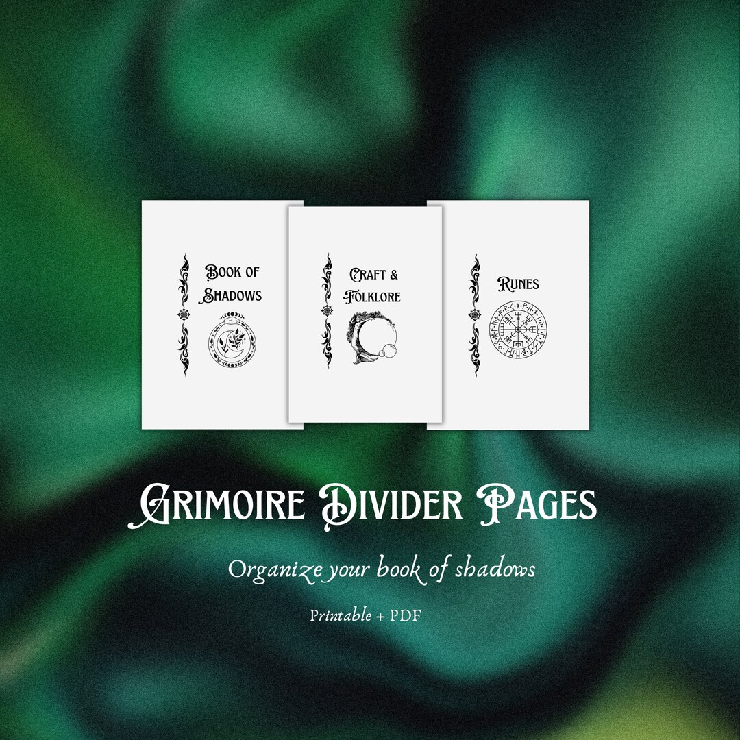 Witchcraft BOS Pages Grimoire Divider Pages Book of Shadows Cover Title ...