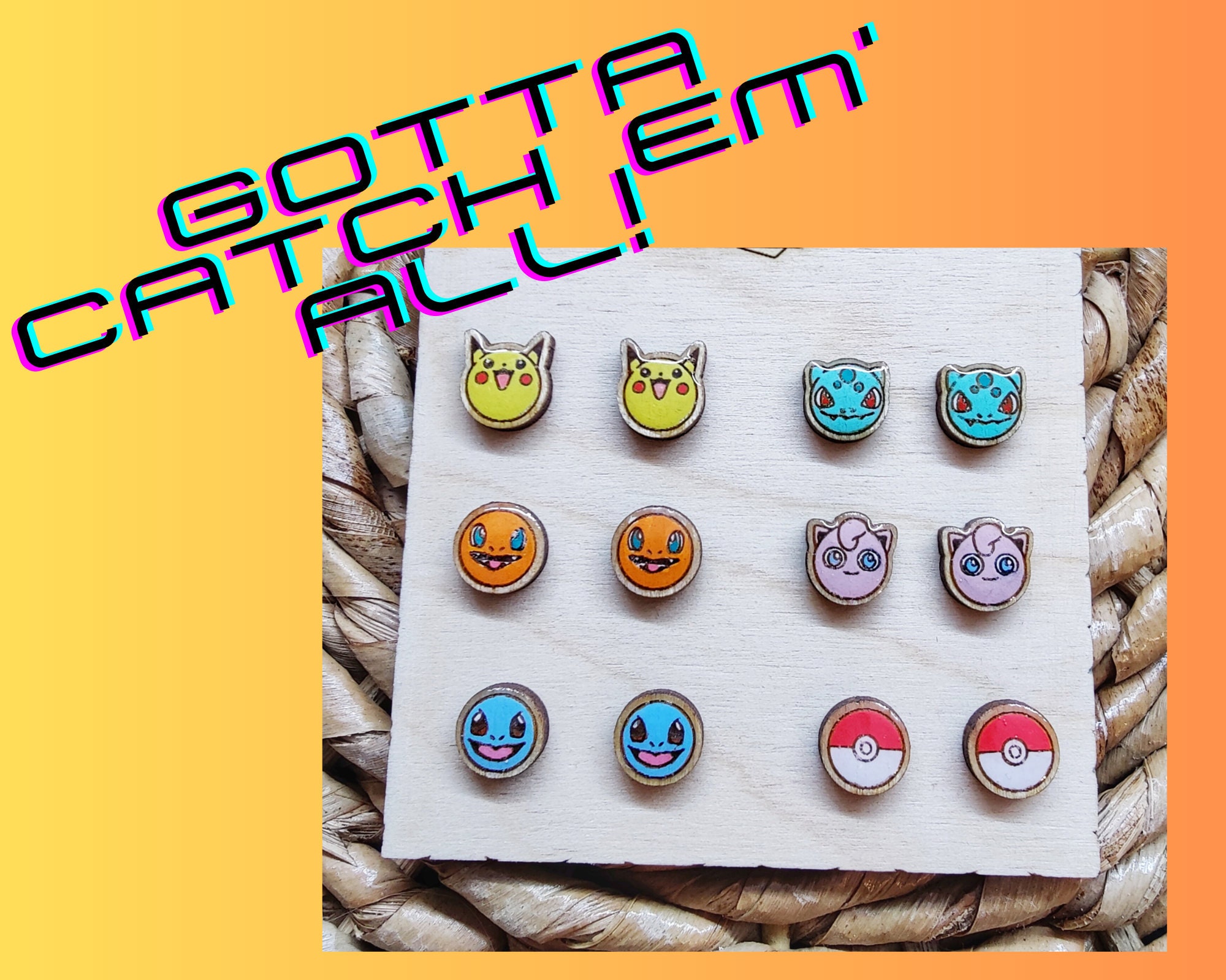 Laser Cut Stud Earrings Pikachu Bulbasaur Squirtle Charmander ...