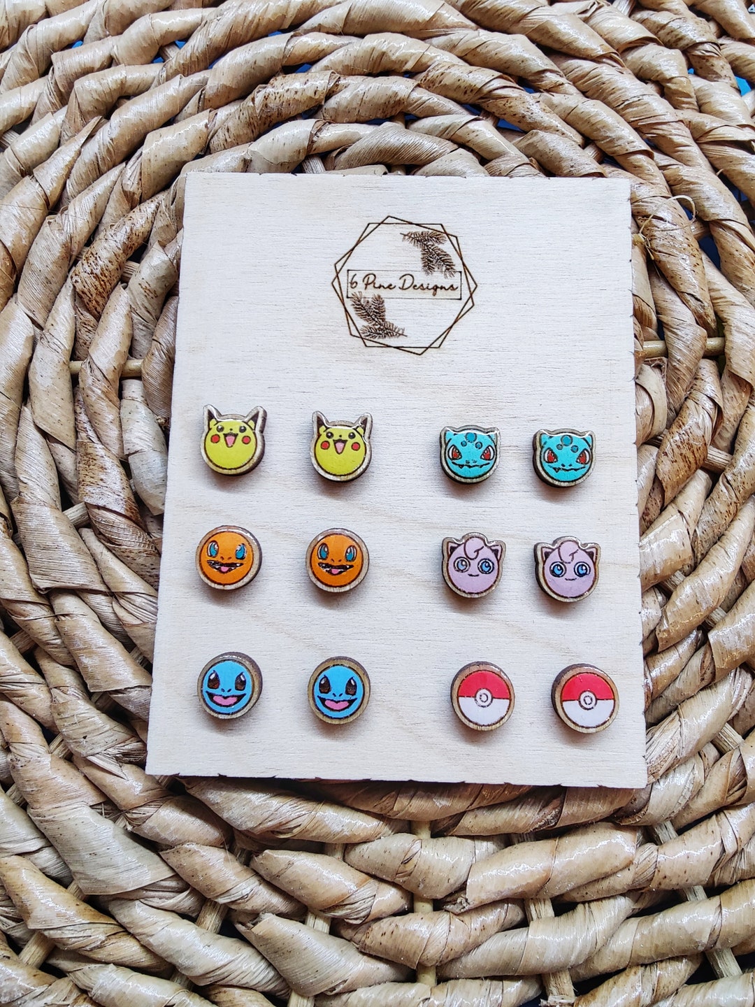 Laser Cut Stud Earrings Pikachu Bulbasaur Squirtle Charmander ...
