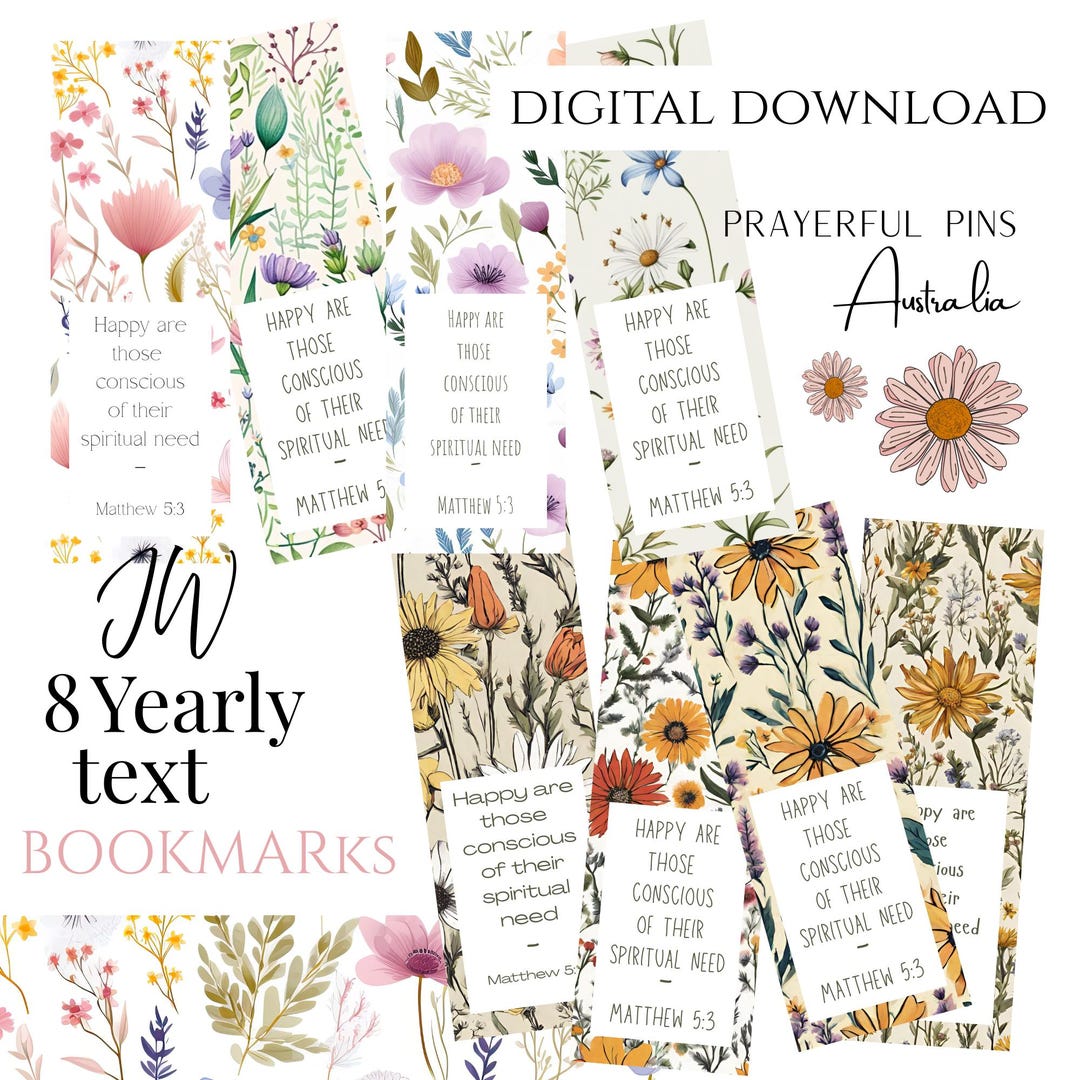 Floral Scripture Bookmarks - JW Yearly Text, Matthew 5:3 (digital ...