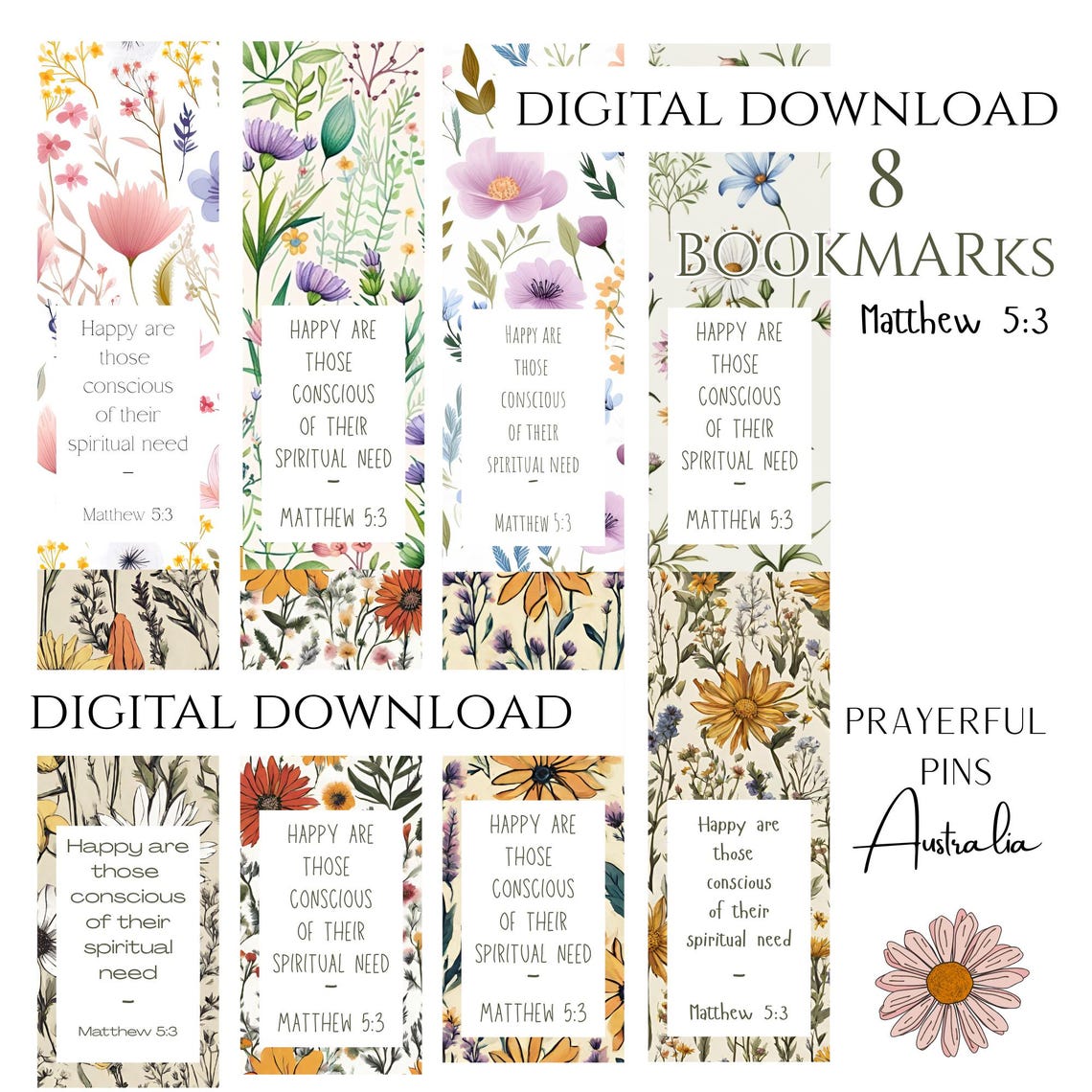 Floral Scripture Bookmarks - JW Yearly Text, Matthew 5:3 (digital ...