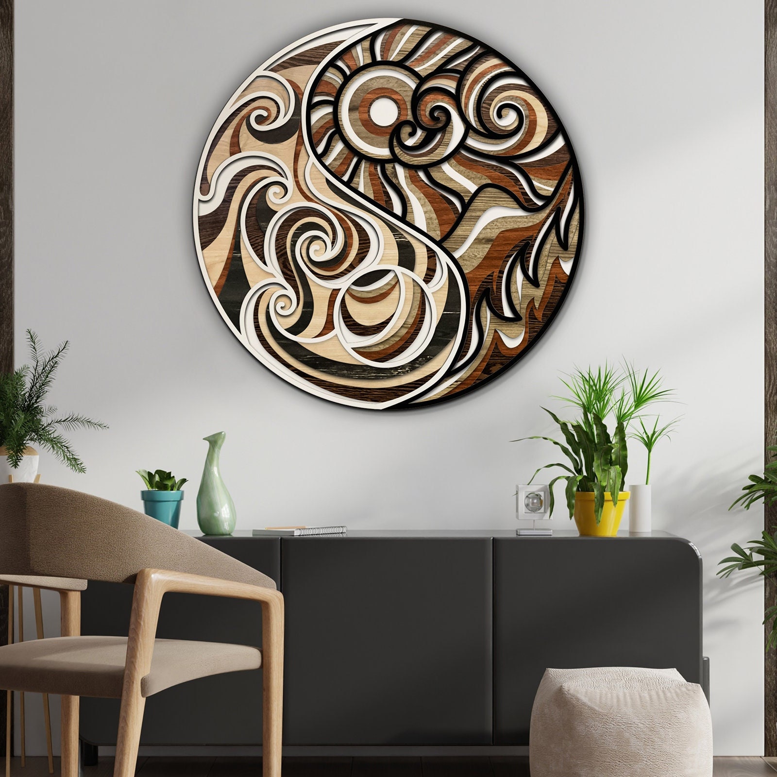 Yin Yang Mandala Decor, Laser Cut Wooden Mandala Wall Art, Yin Yang ...