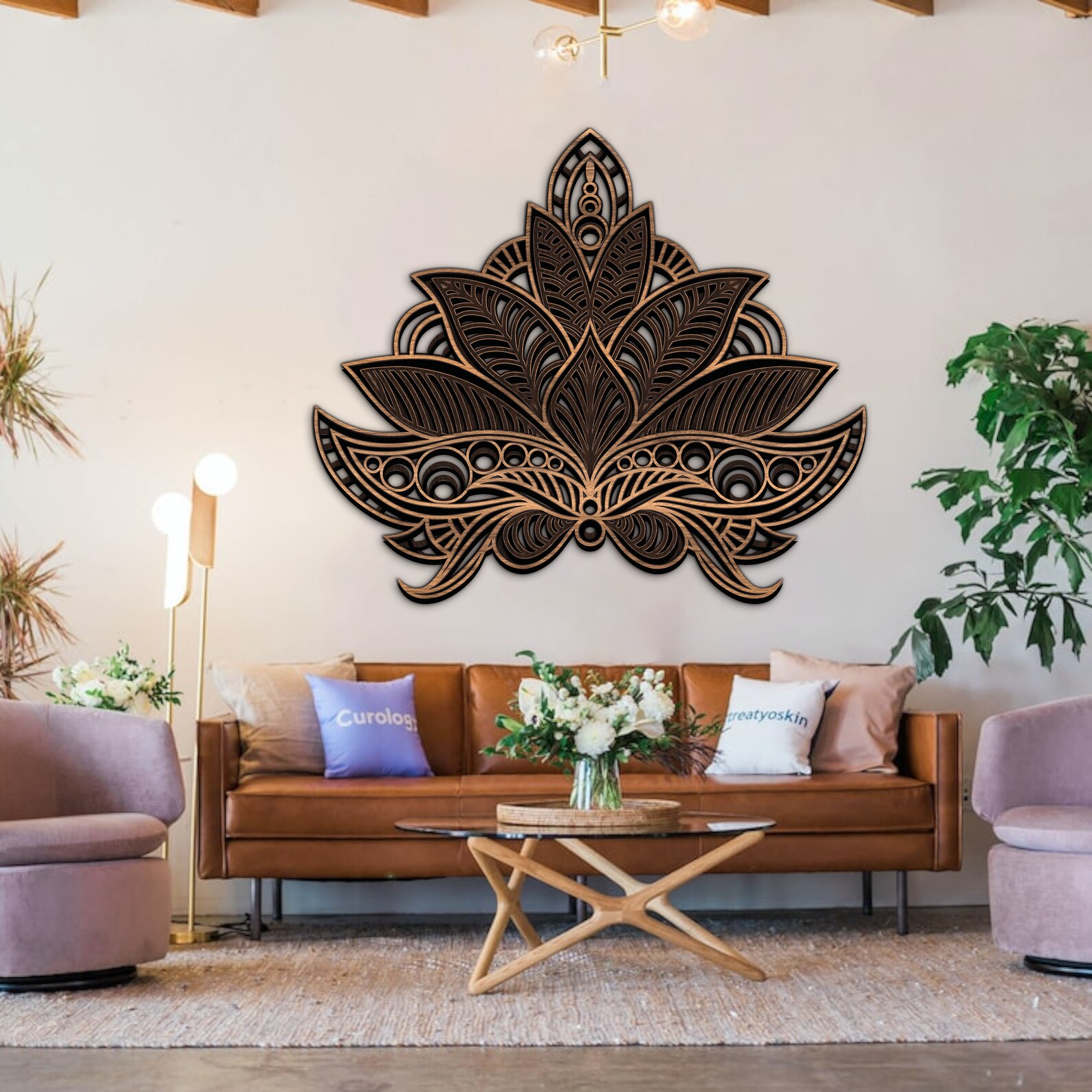 Lotus Flower Multi Layered Wall Hanging Wooden Flower Wall Art Décor ...
