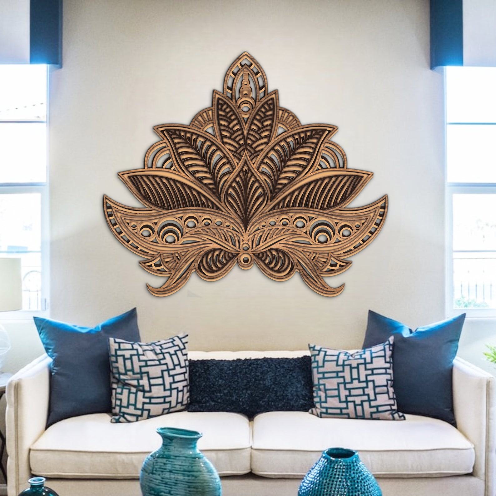 Lotus Flower Multi Layered Wall Hanging Wooden Flower Wall Art Décor ...