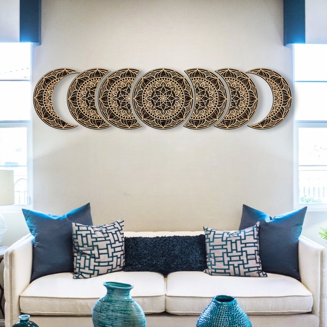 Moon Phases Art Laser Engraved Wooden Wall Decor, Multilayer Moon ...