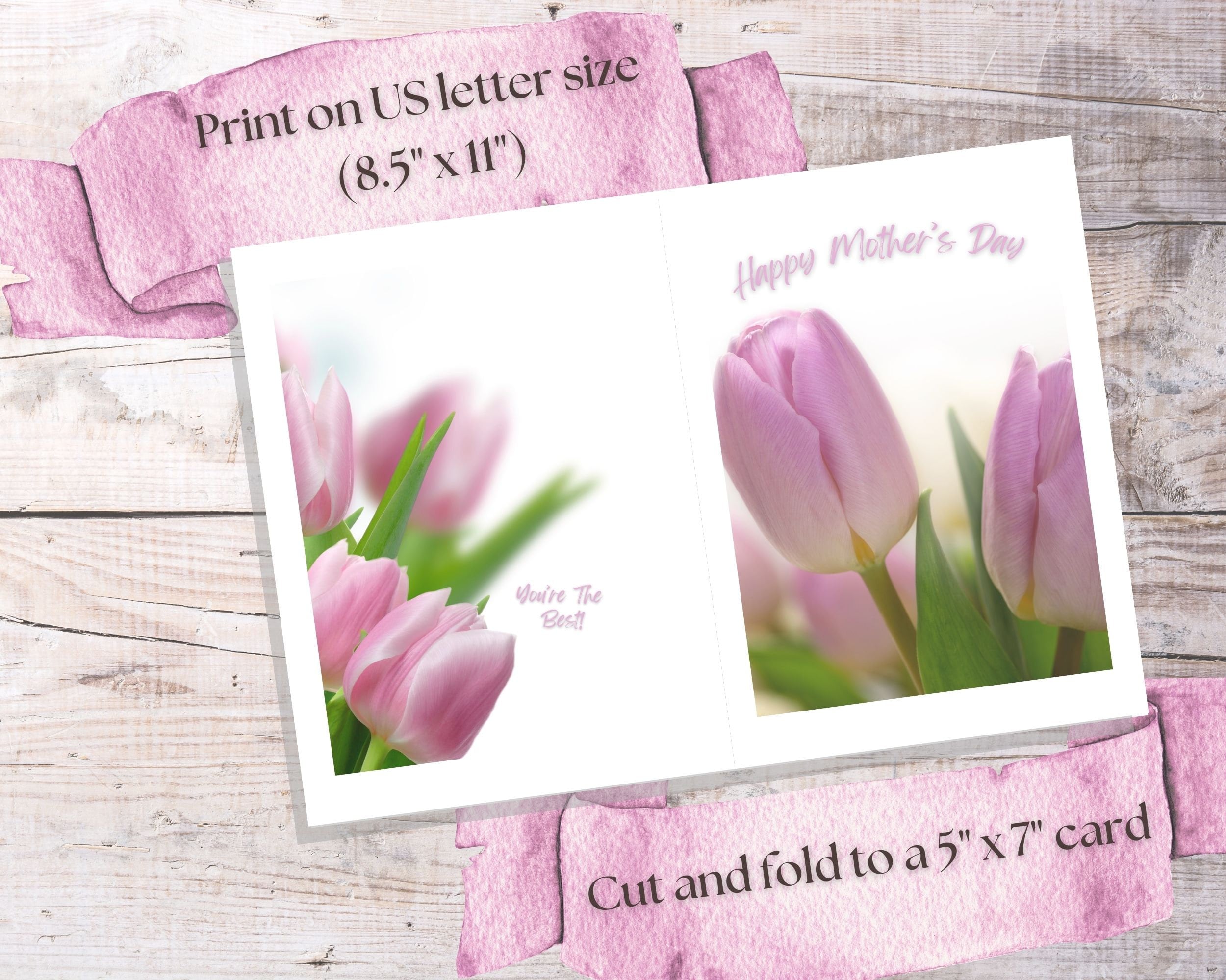 Happy Mothers Day Printable Card / Tulips Card Template / Instant ...