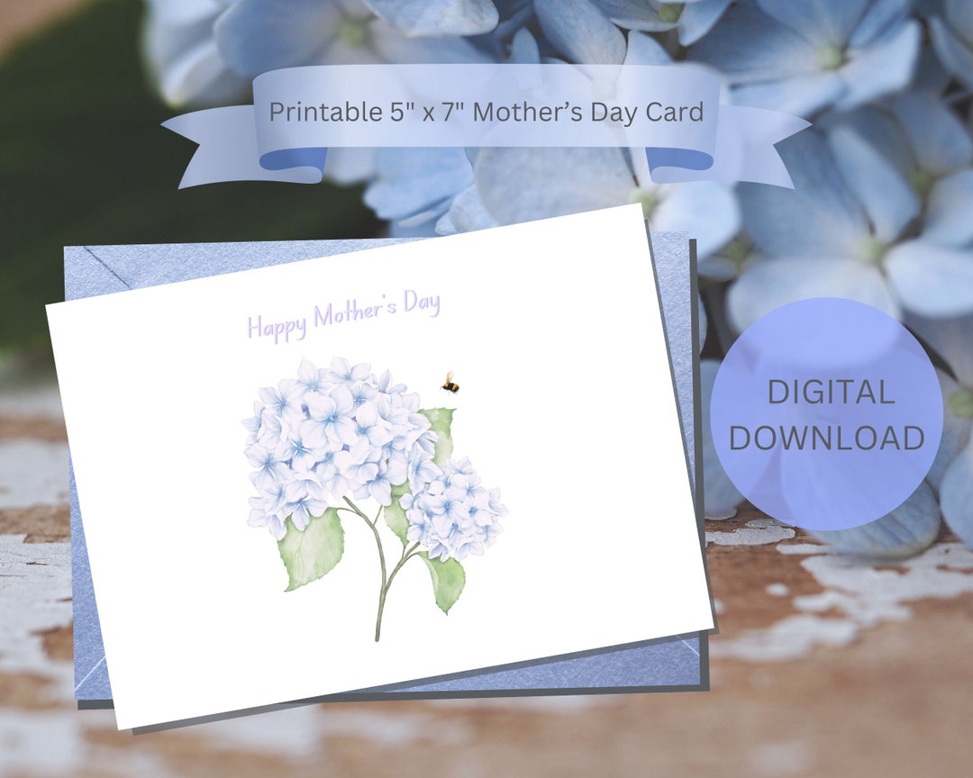 Happy Mothers Day Printable Card / Hydrangea Card Template / Instant ...